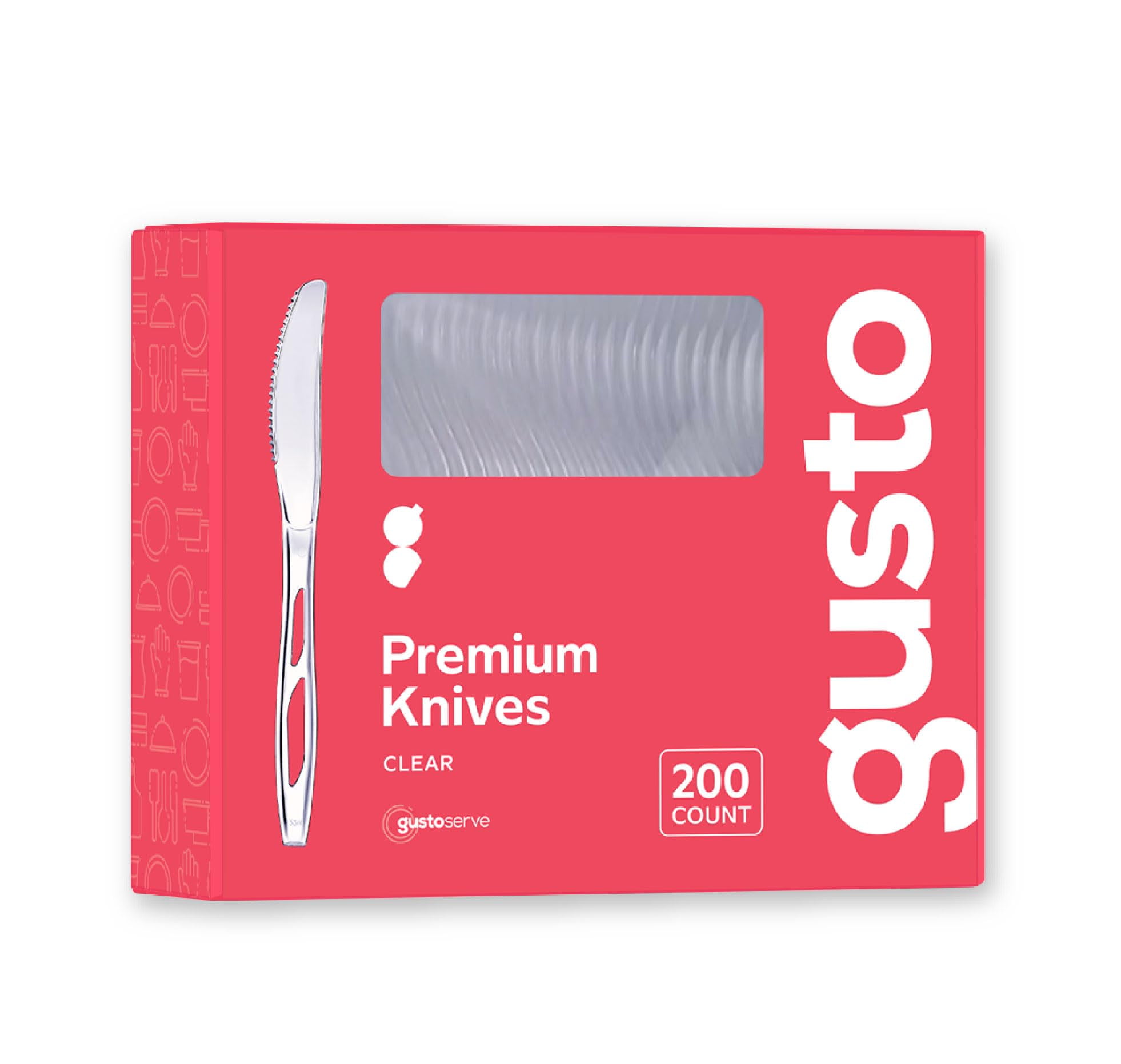 GUSTO [200 Count Premium OKA4 Heavyweight Disposable Knives - Clear ...