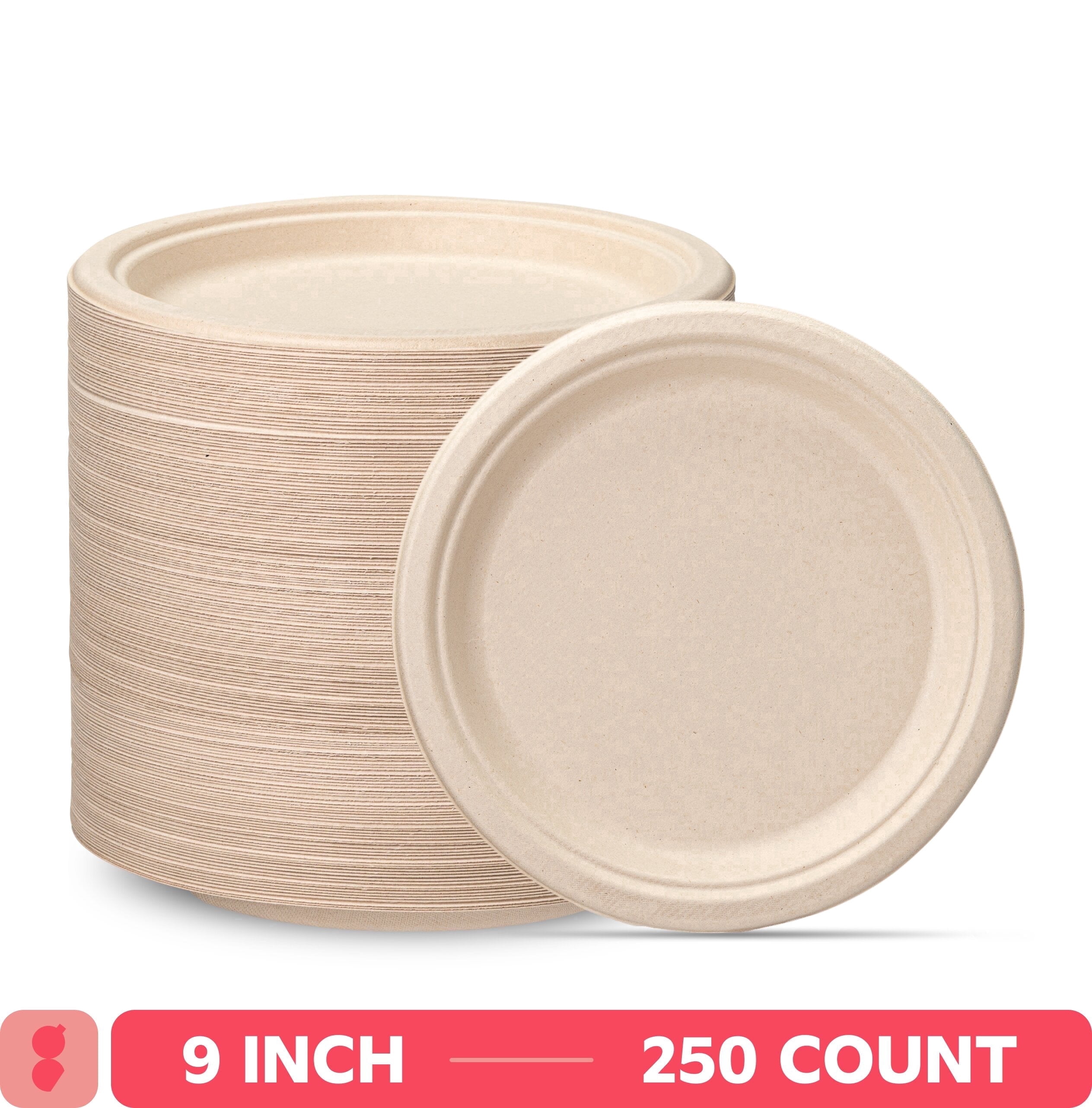 GUSTO 9 Inch 100% Compostable Paper Plates, Eco-Friendly Heavy Duty ...