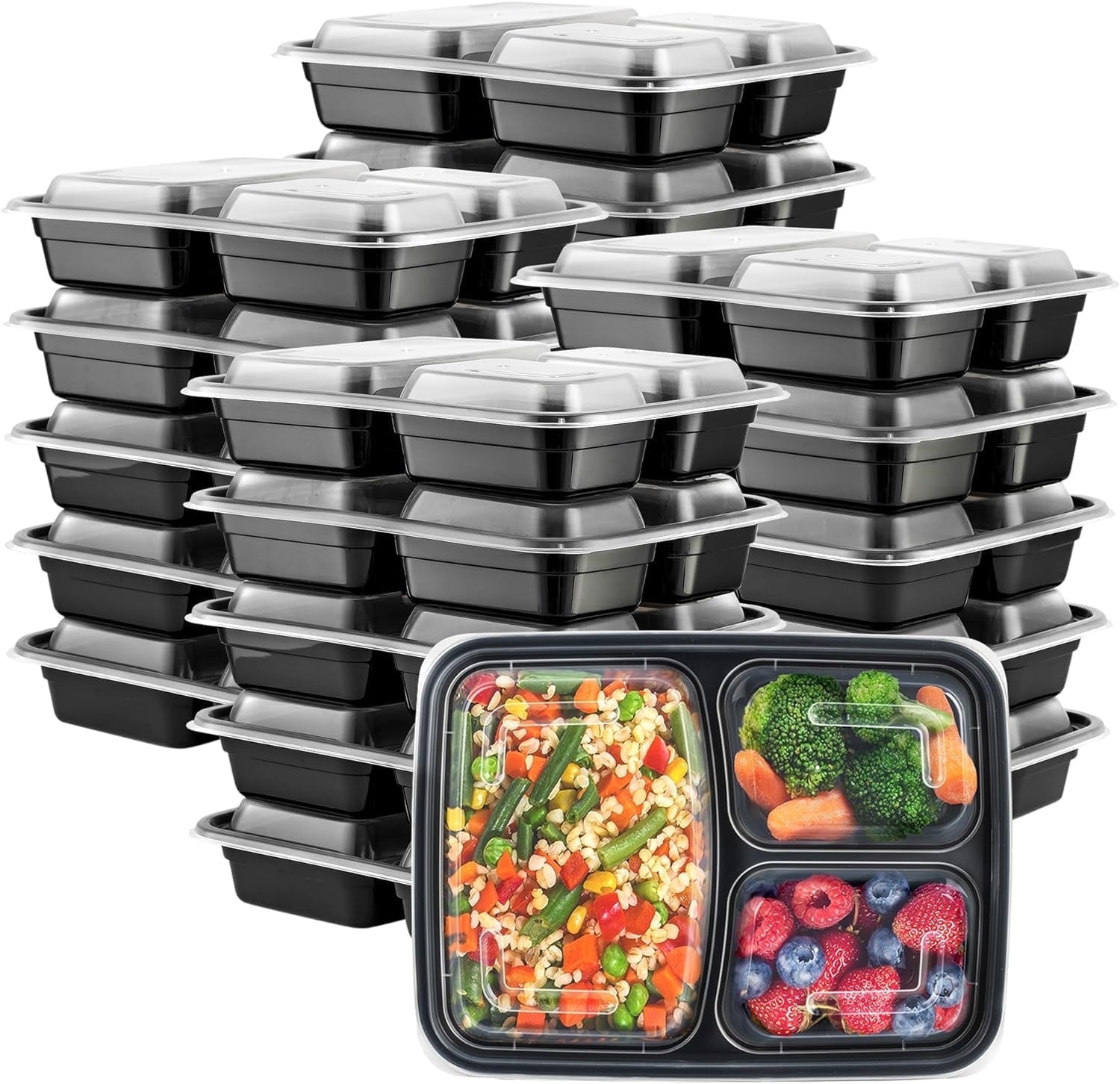 Comfy Package Bento Boxes 50-Pack Meal Prep Plastic Containers 3 ...