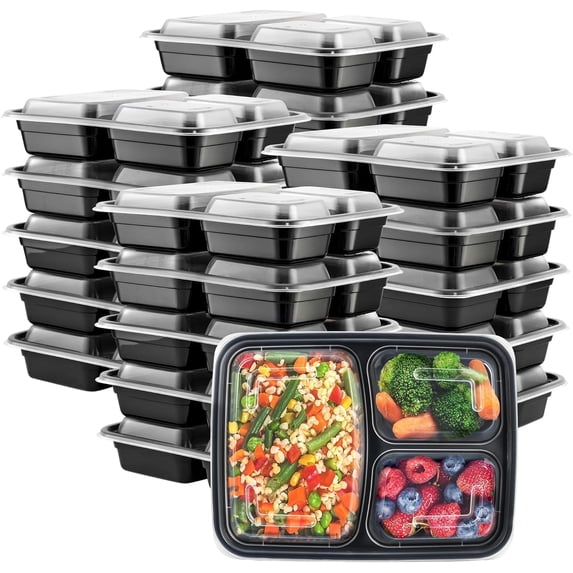Comfy Package Bento Boxes 50-Pack Meal Prep Plastic Containers 3 ...