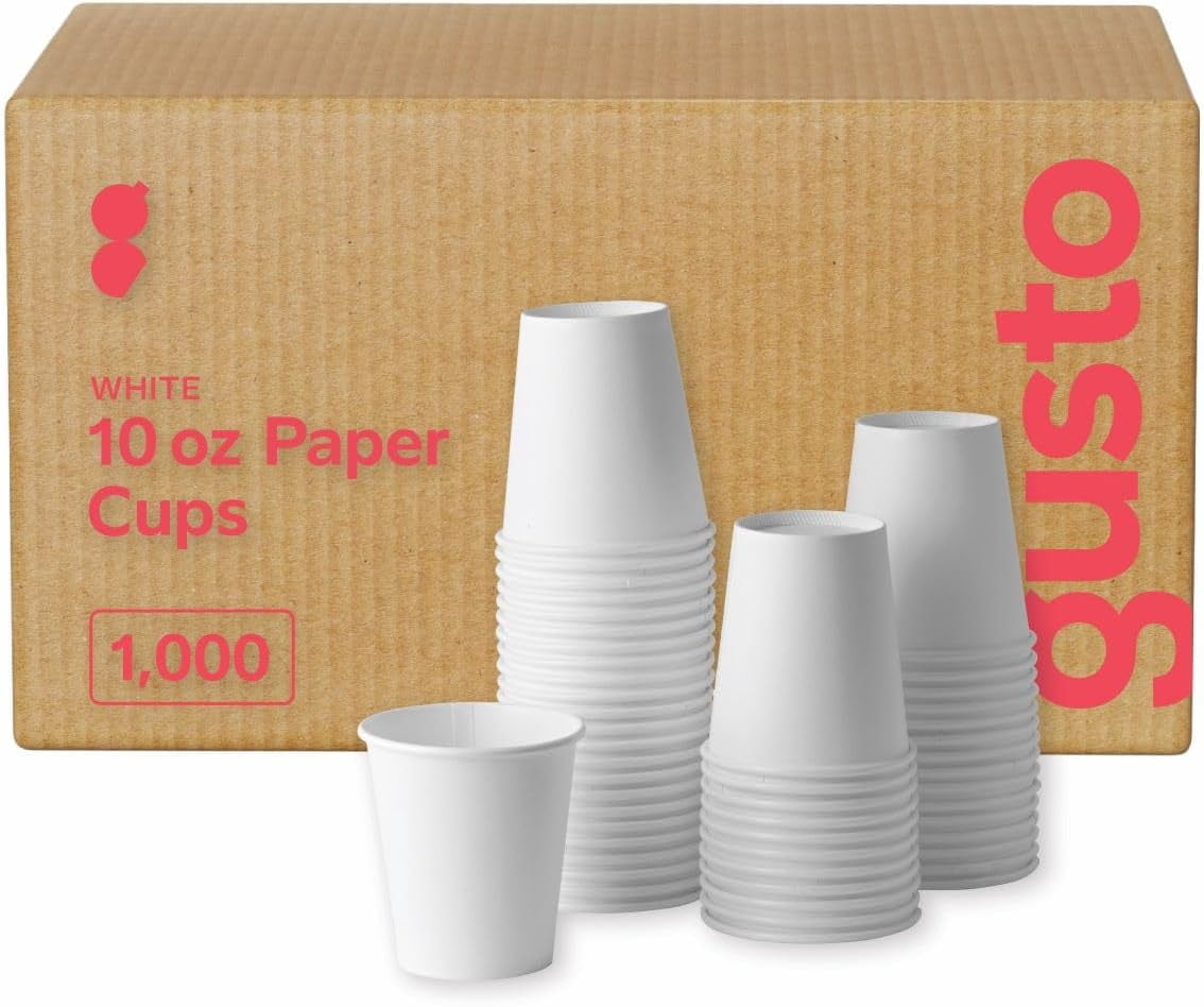 GUSTO Comfy Package [Case of 1,000] 10 oz. Disposable White Paper Cups ...