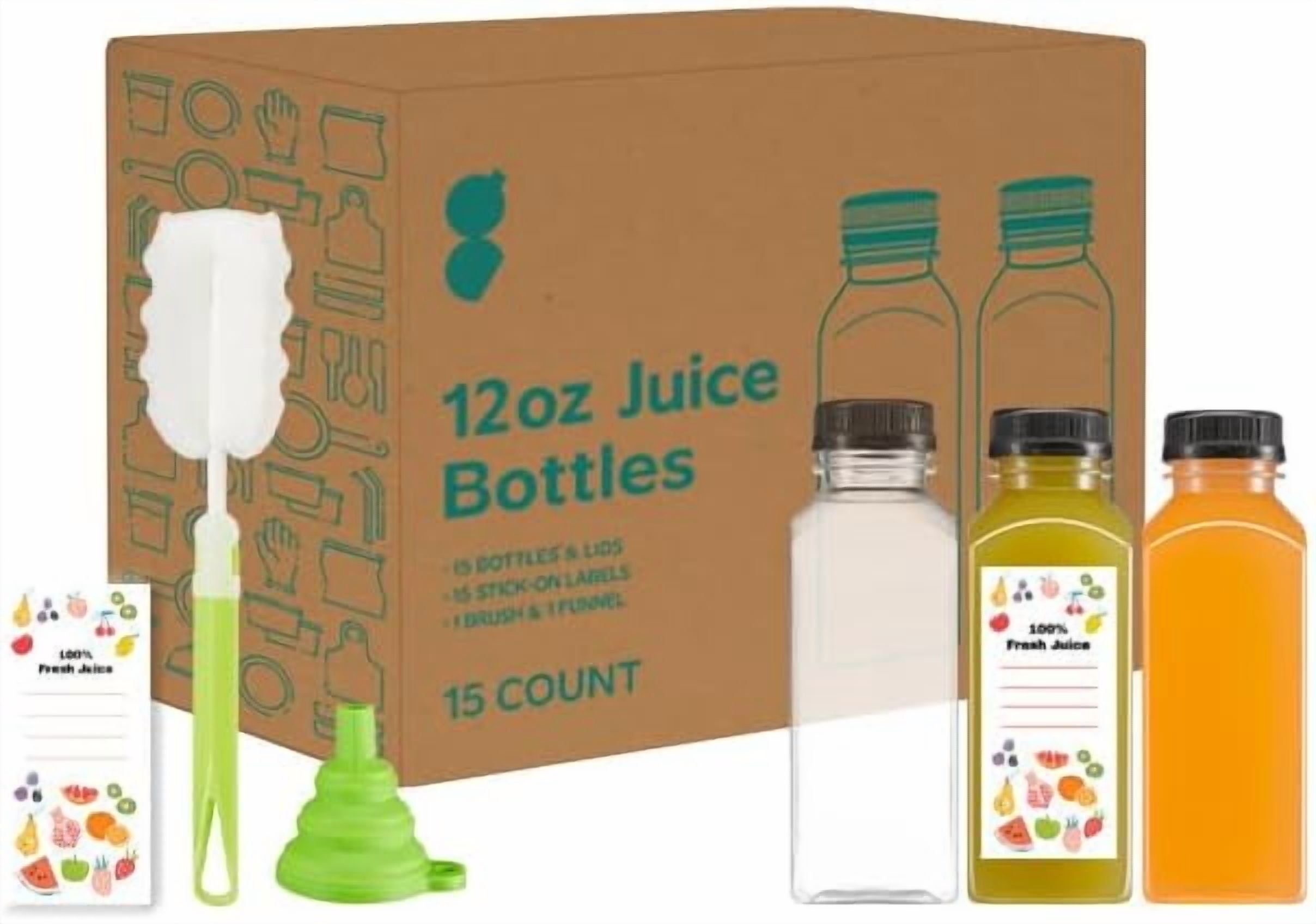 Comfy Package Small Reusable 12 oz Plastic Juice Bottles with Lids ...