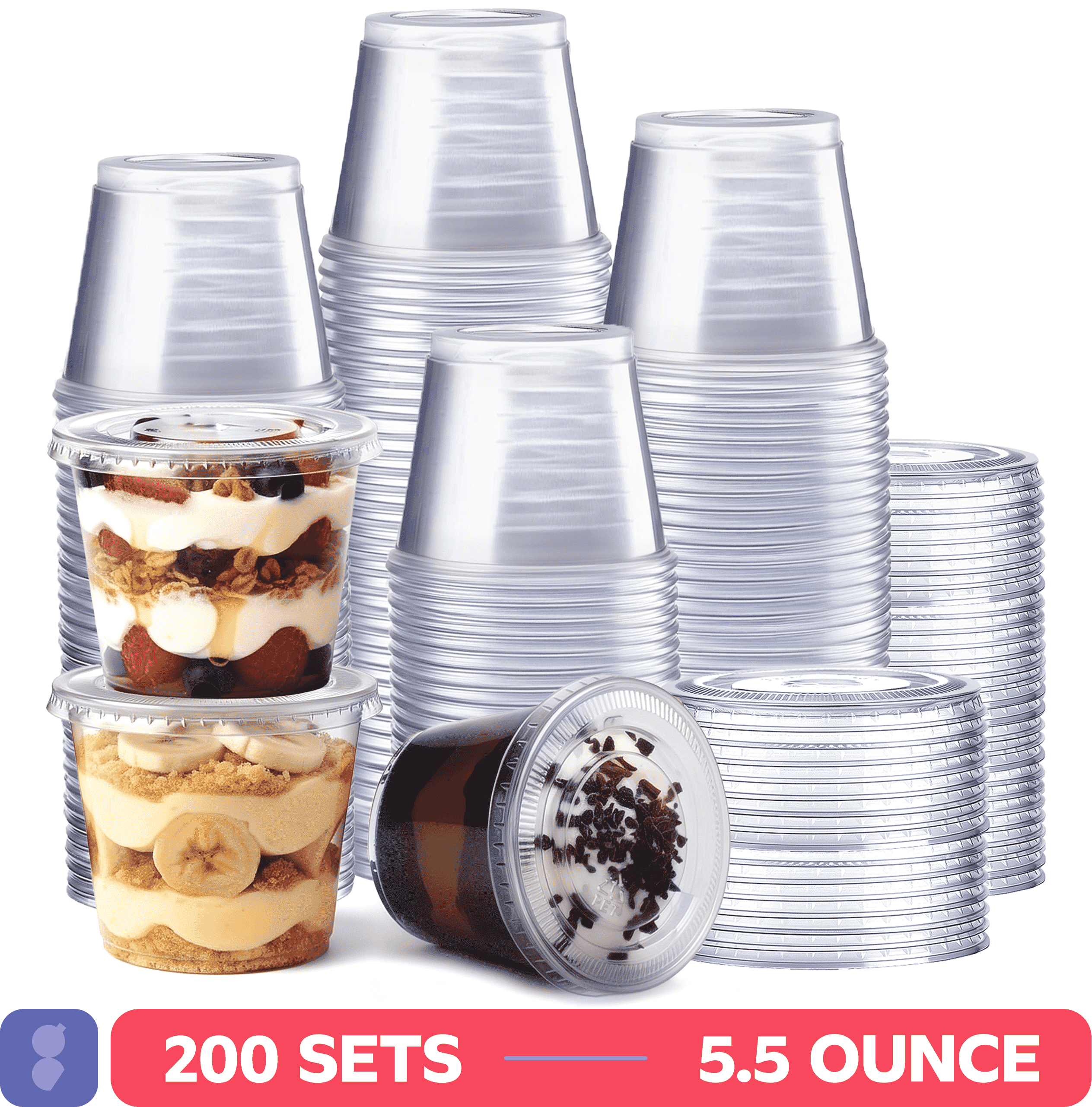 Gusto Small Plastic Cups with Lids, 5.5 Oz, 200-Pack, Disposable Mini ...