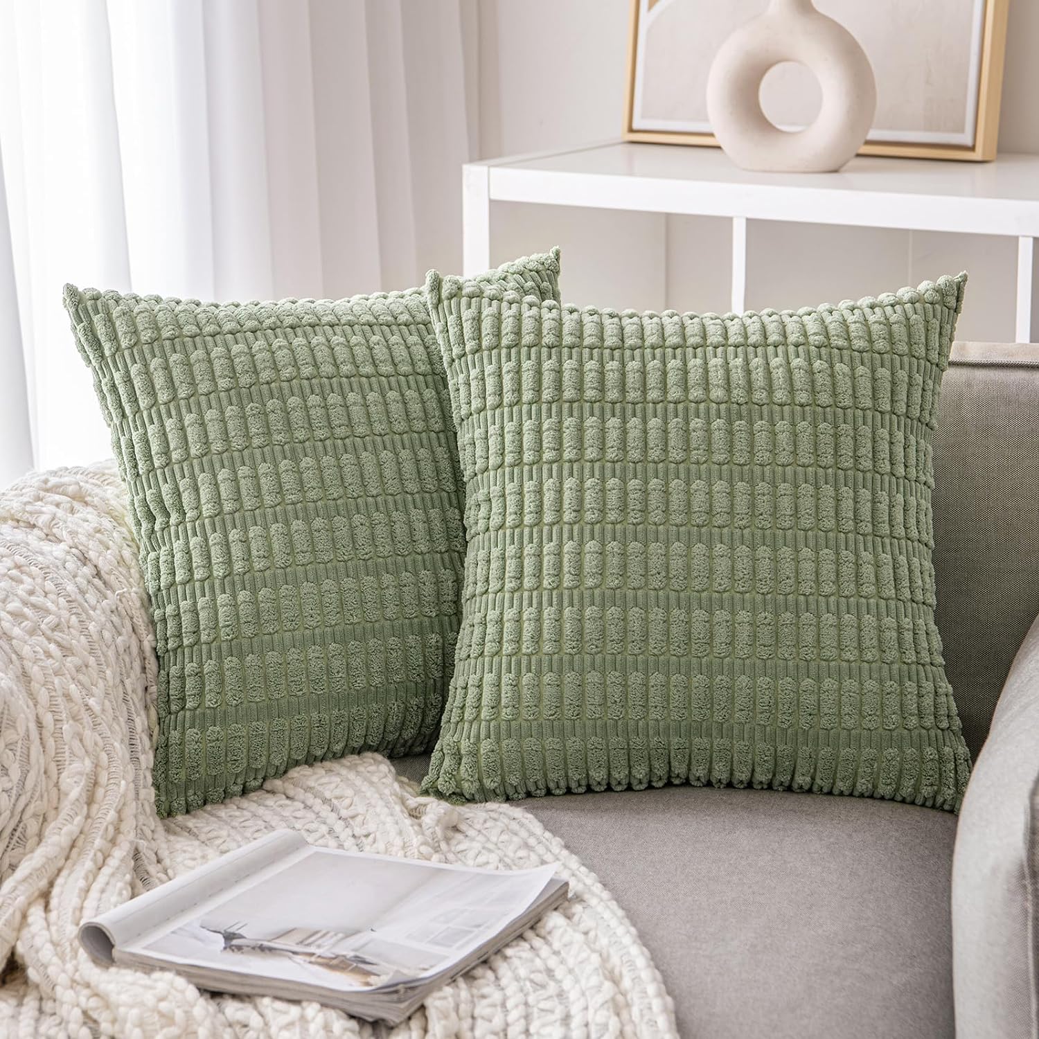Gutalor Pack Of 2 Sage Green Decorative Throw Pillow Covers 18x18 Inch