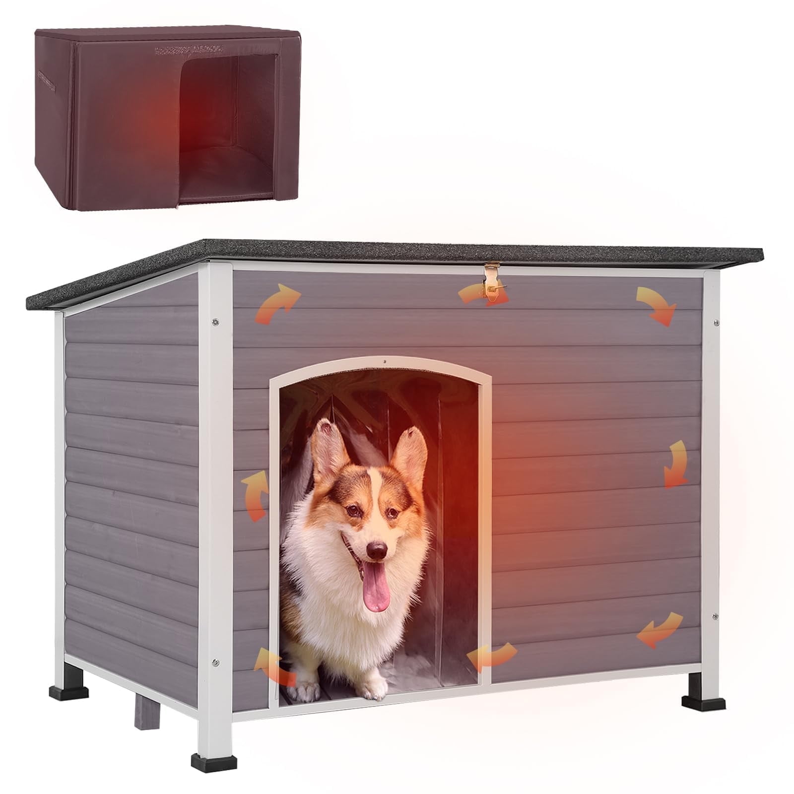 Aivituvin Dog House Insulated Outdoor Wood Dog Kennel with Liner for ...