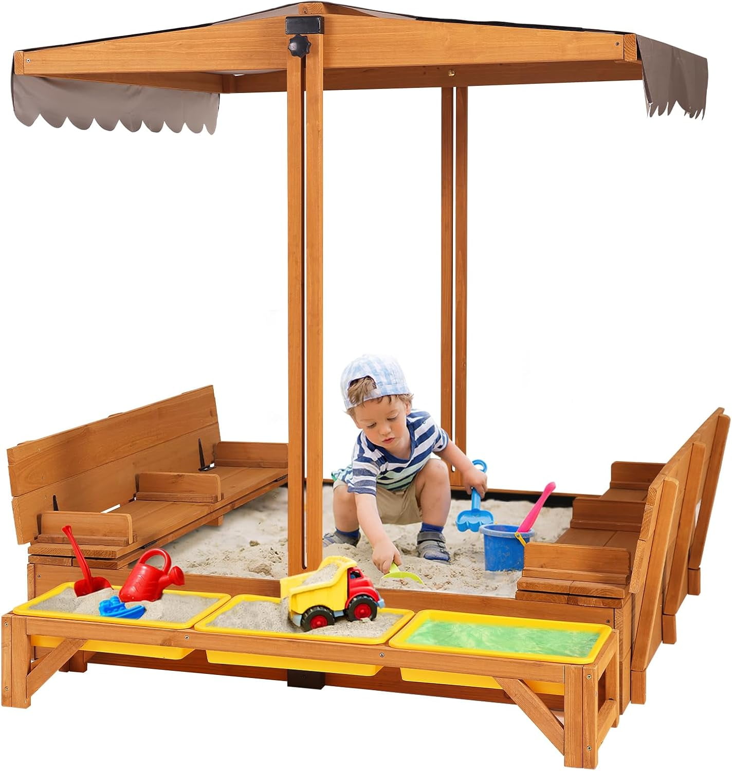 GUTINNEEN Wooden Sandbox Backyard Sand Box with Cover, Outdoor Sandbox ...