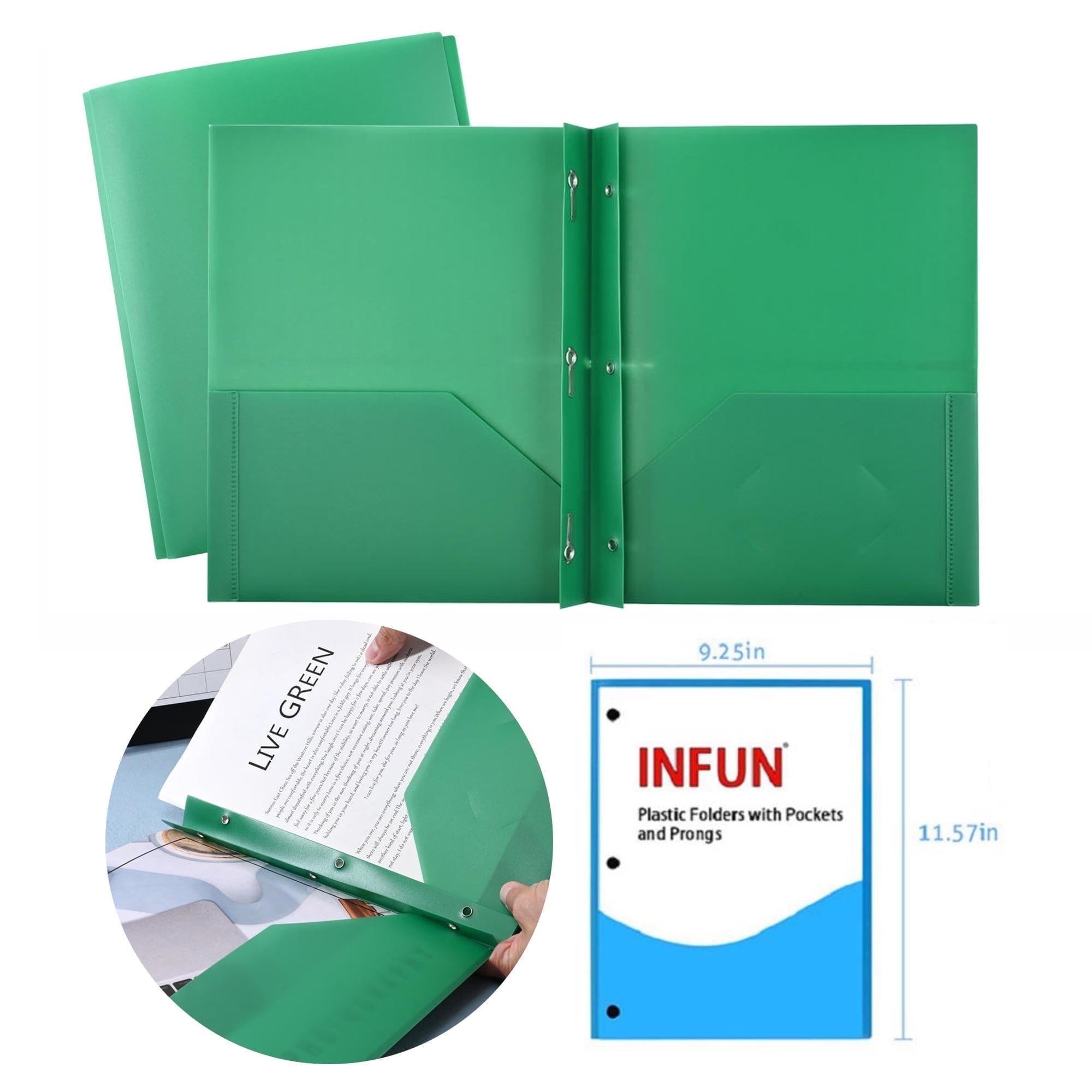GUZEIR Heavy-Duty Colored Plastic Folders with Pockets, Prongs and ...
