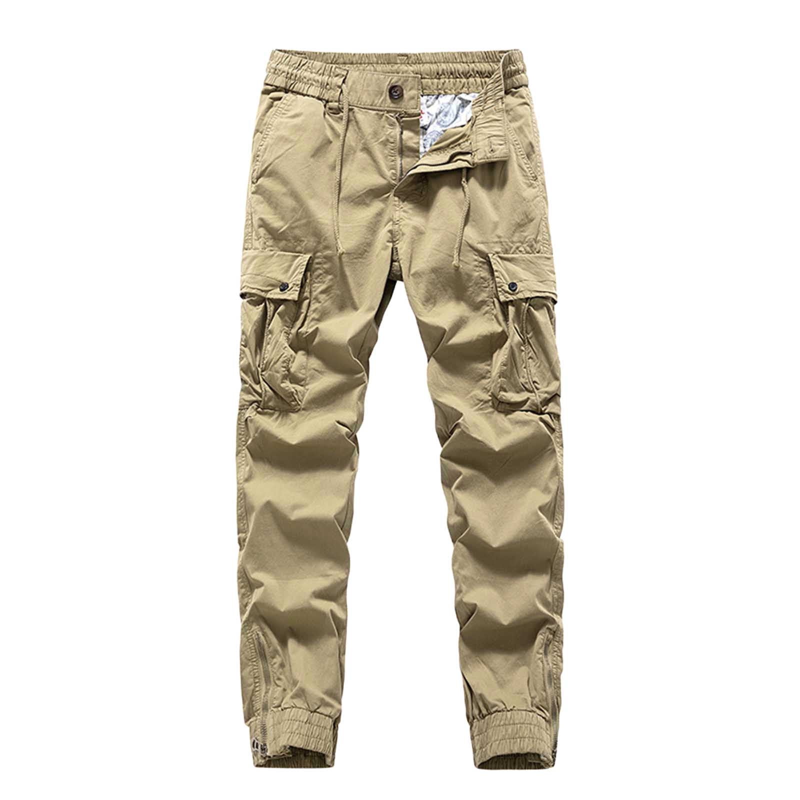 GUZOM Mens Cargo Joggers Pants Khaki, Utility Joggers with Elastic ...
