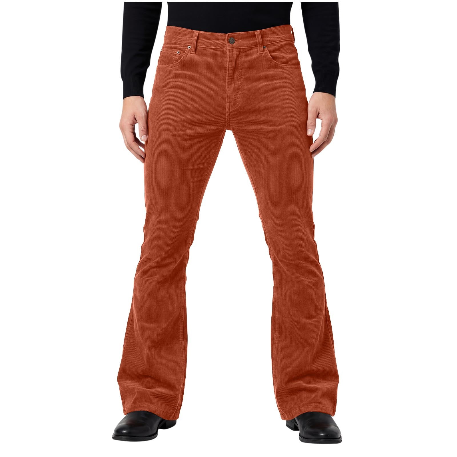 GUZOM Mens Corduroy Pants Bell Bottom Flare Leg in Rust Orange, Retro ...
