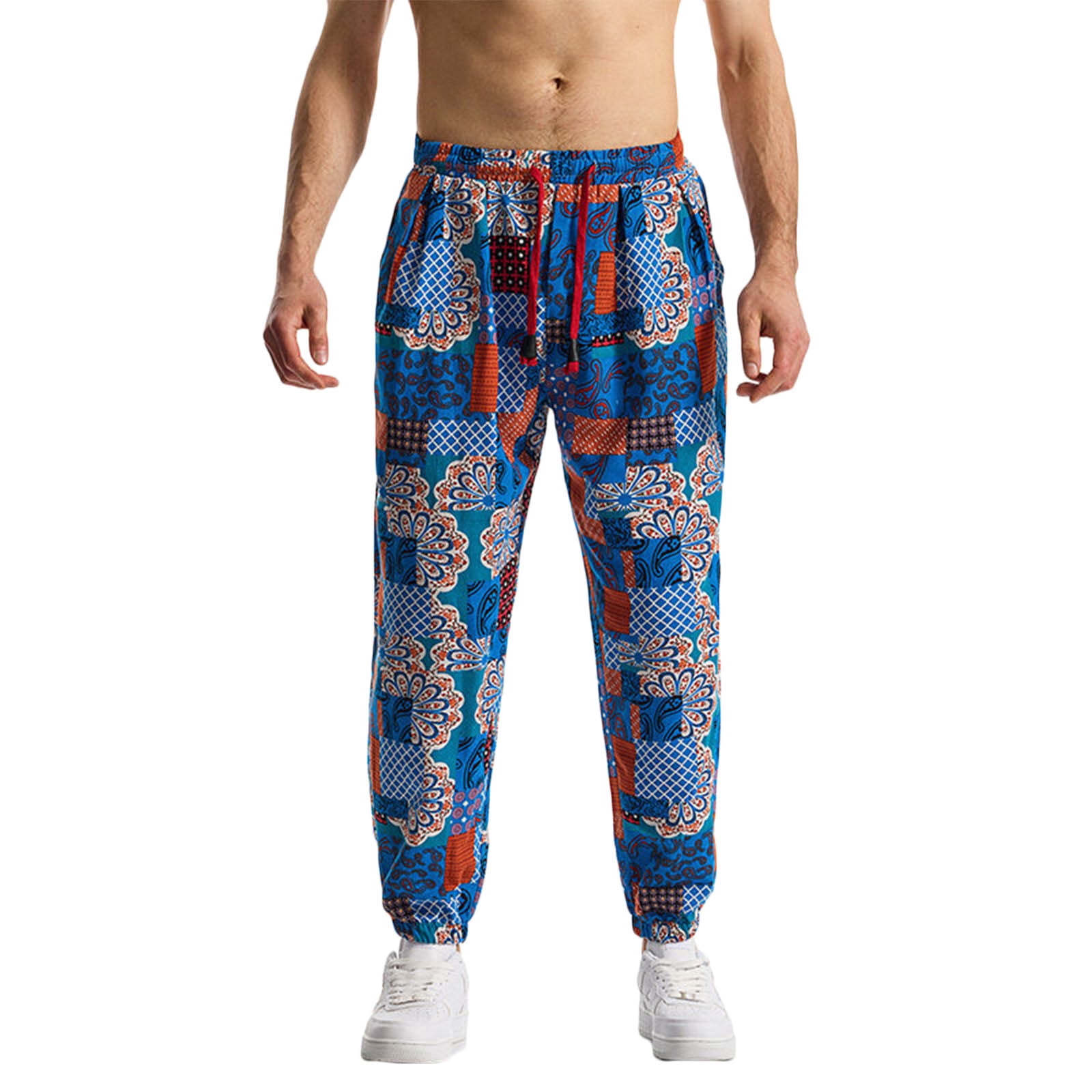 GUZOM Mens Joggers Casual Pants with Patchwork Print, Relaxed Fit ...