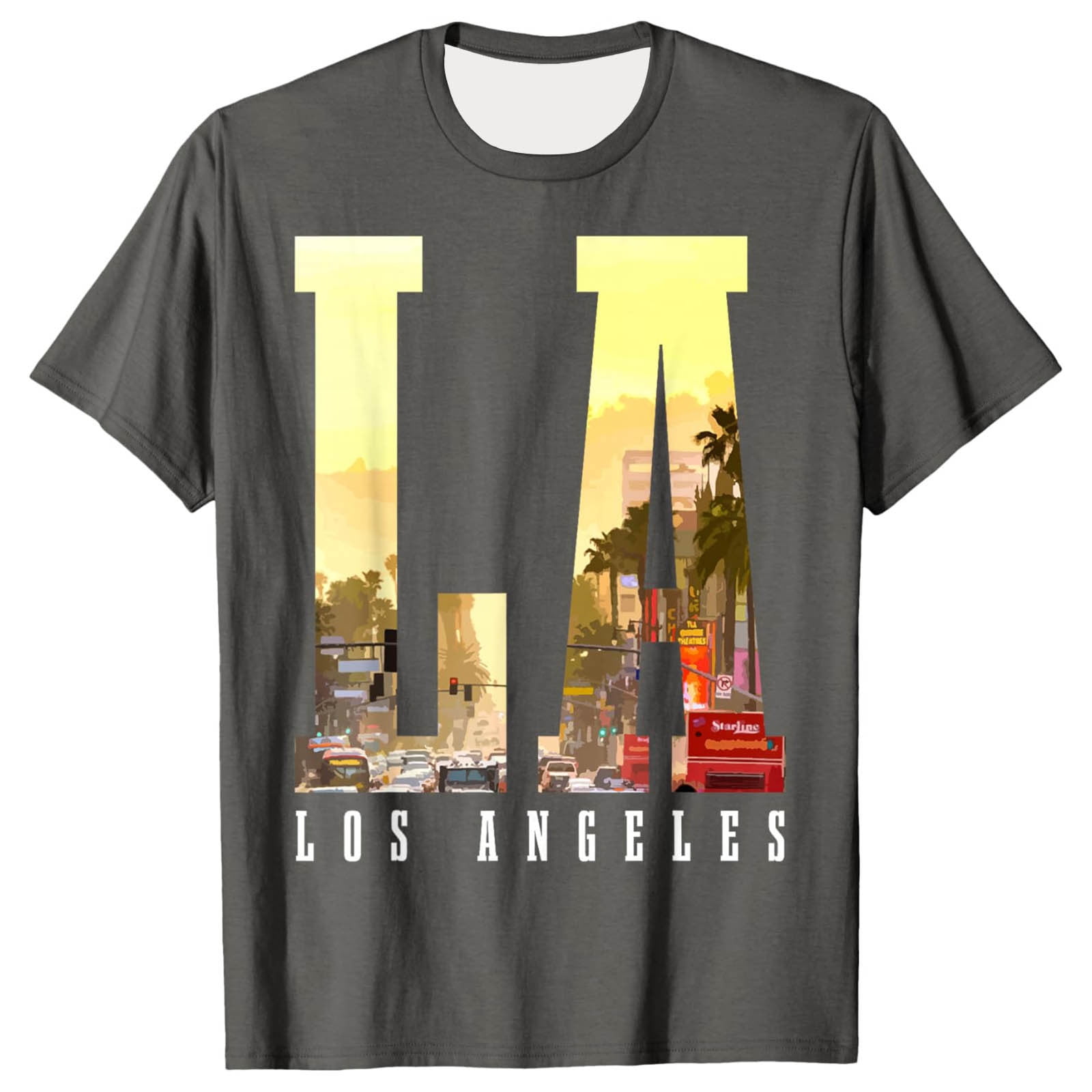 GUZOM Mens Los Angeles T-Shirt Gray, LA Graphic Tee with Cityscape ...