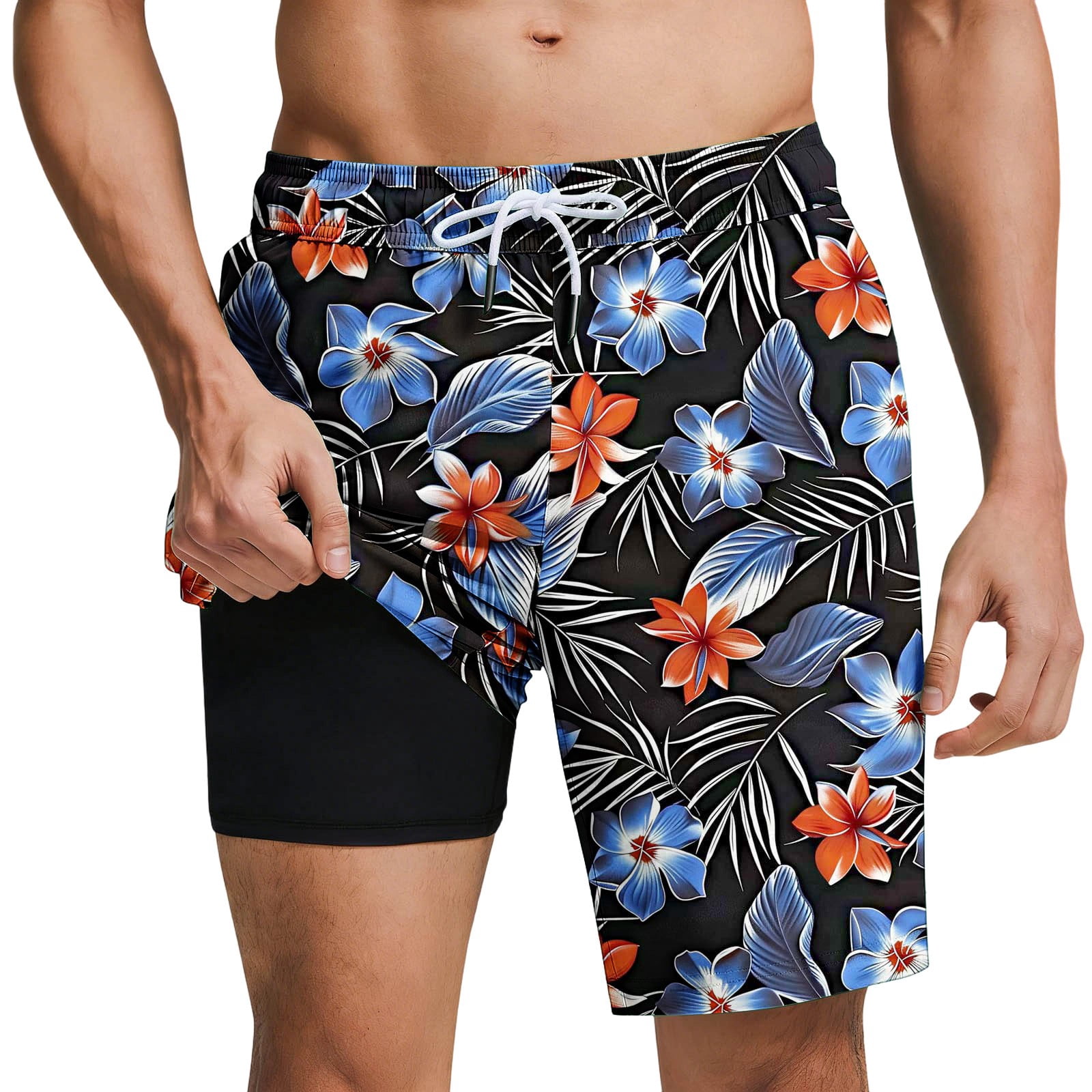 GUZOM Mens Swim Trunks with Compression Liner, Quick Dry Stretch Board ...