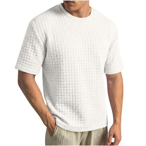 GUZOM Mens Textured Quilted Short Sleeve T-Shirt, Casual Crew Neck Top ...