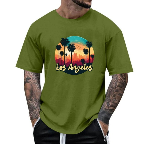GUZOM Mens Vintage Los Angeles Graphic T-Shirt, City Skyline & Palm ...