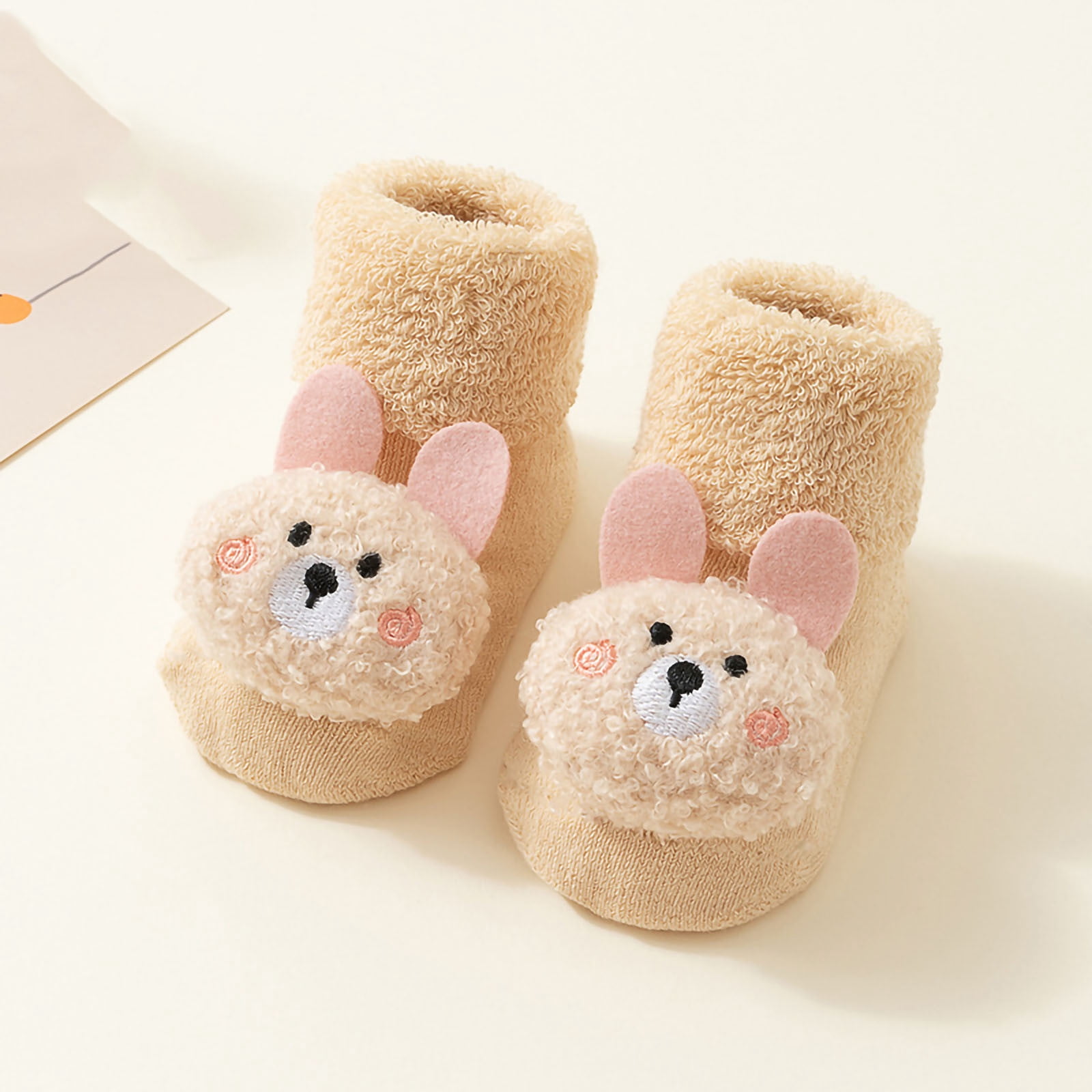 GUZOM Non-Slip Cotton Kids Socks for Girls 0-24 Months, 3D Bunny Bootie ...