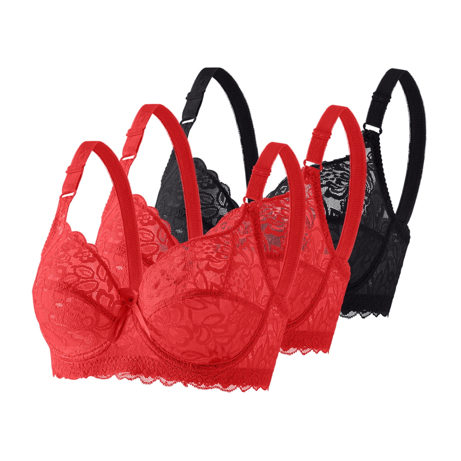 GUZOM Plus Size Women's 3 Pack Lace Bras - Size 40, Black - Comfortable ...