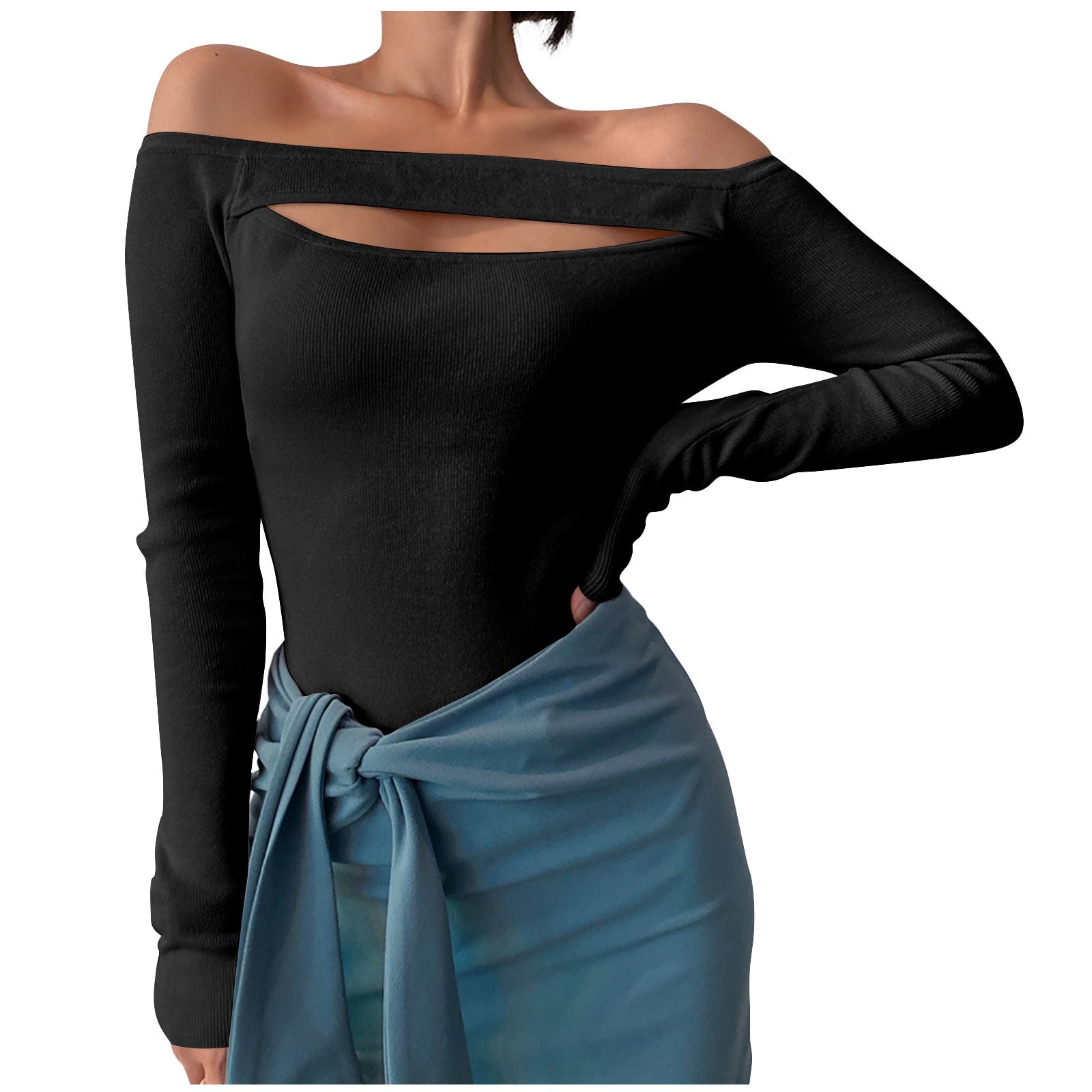 GUZYING Elastic Womens Bodysuit Plunge Neck Fashion Slim Teddy Cold ...