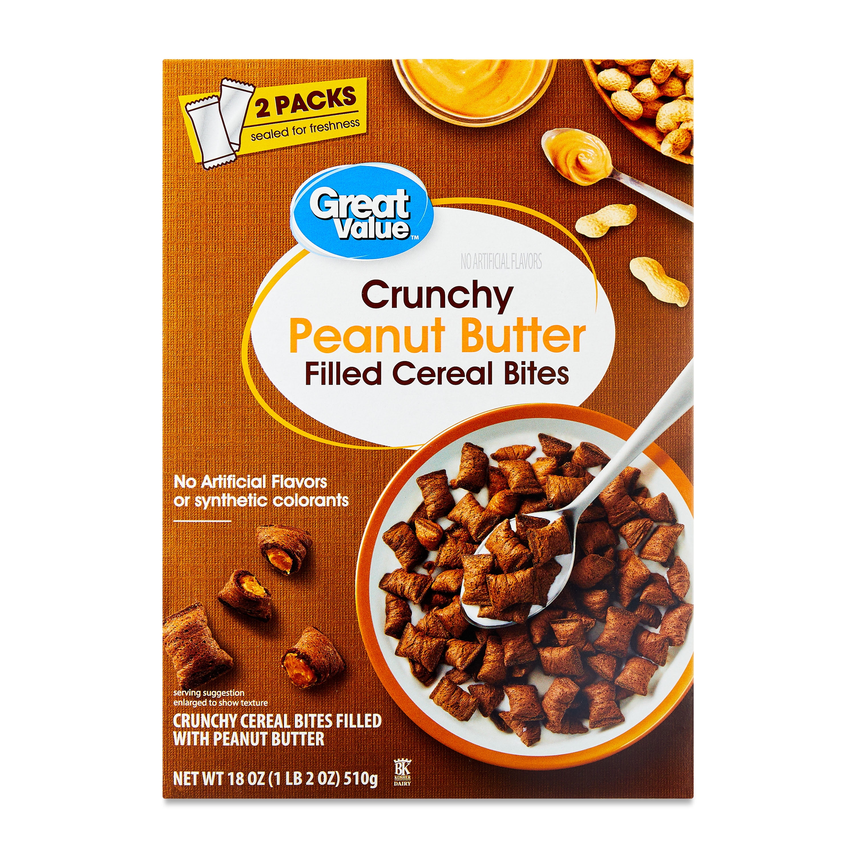 Great Value Crunchy Peanut Butter Filled Breakfast Cereal Bites, 18 oz ...