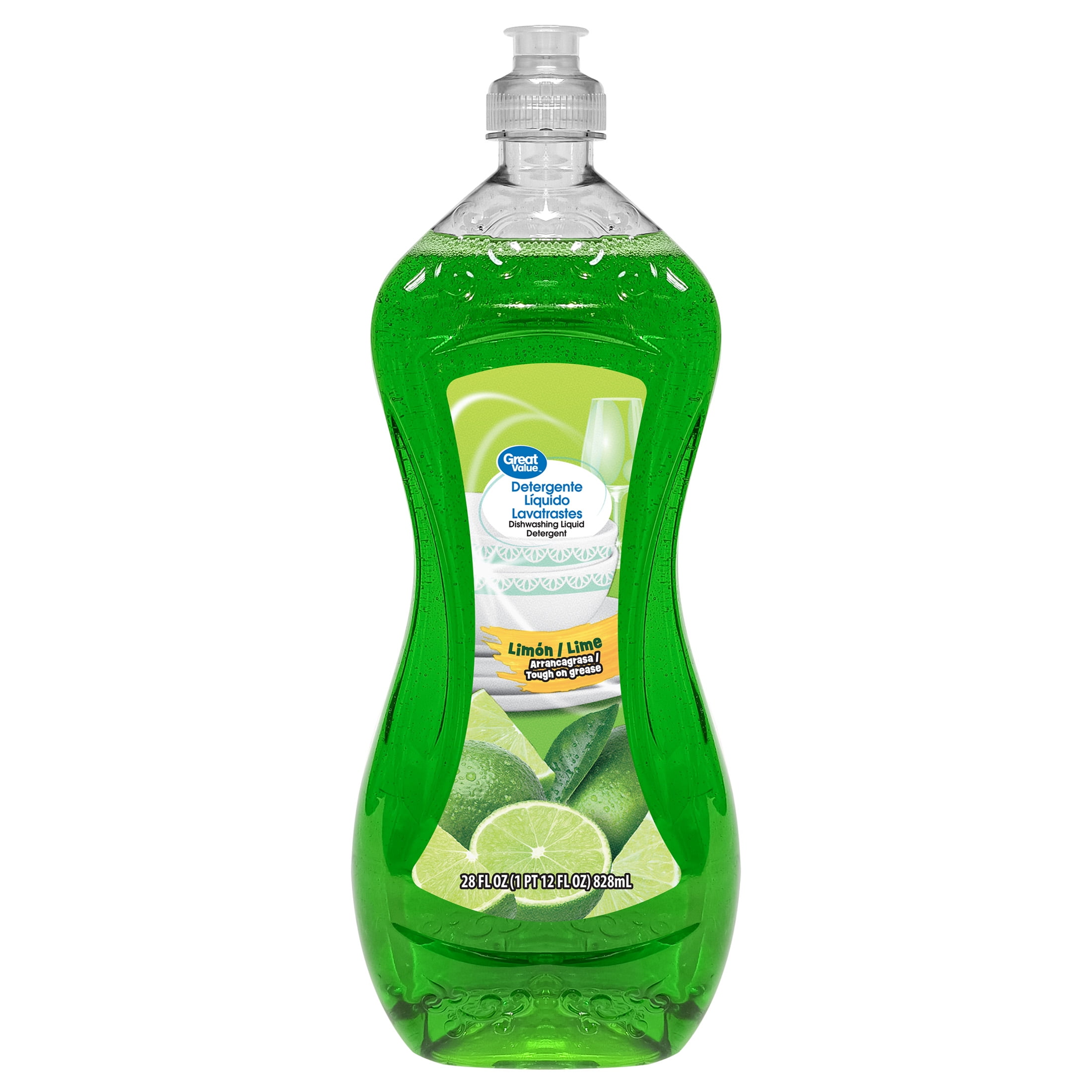 Great Value Dish Washing Liquid Detergent Lime Lemon 28 fl oz Tough on ...