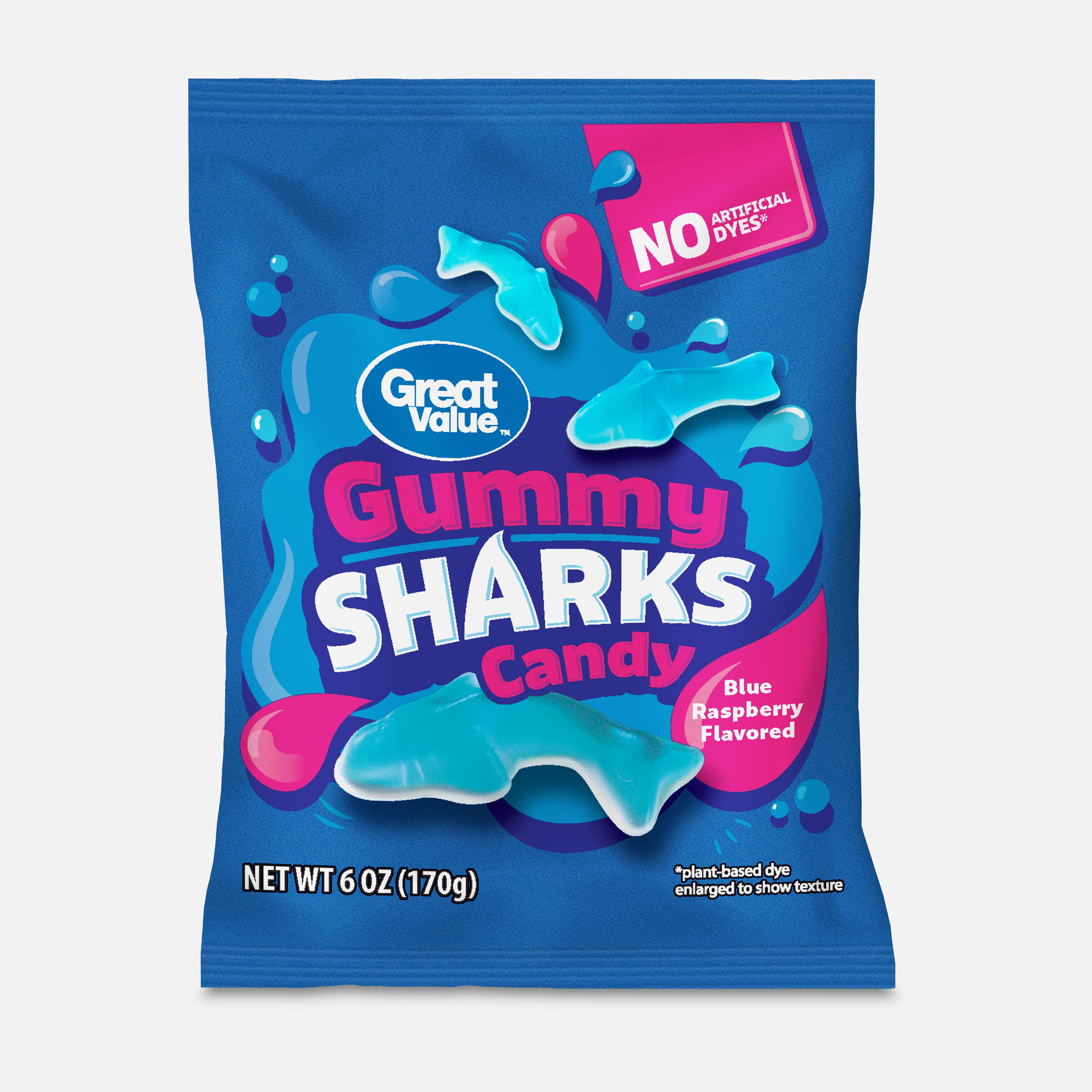Great Value Gummy Sharks Candy 6 oz with Blue Raspberry Flavor Chewy ...