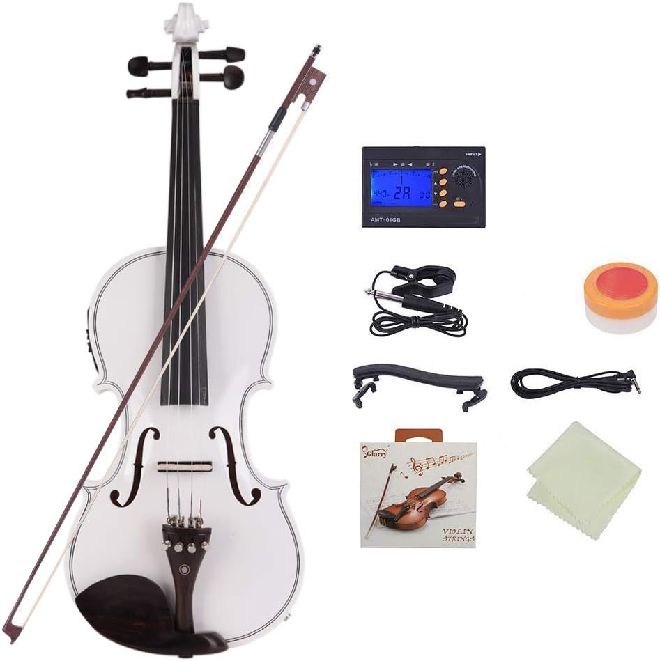 GV102 4/4 Solid Wood EQ Violin Case Bow Violin Strings Shoulder Rest Electronic Tuner Connecting ...