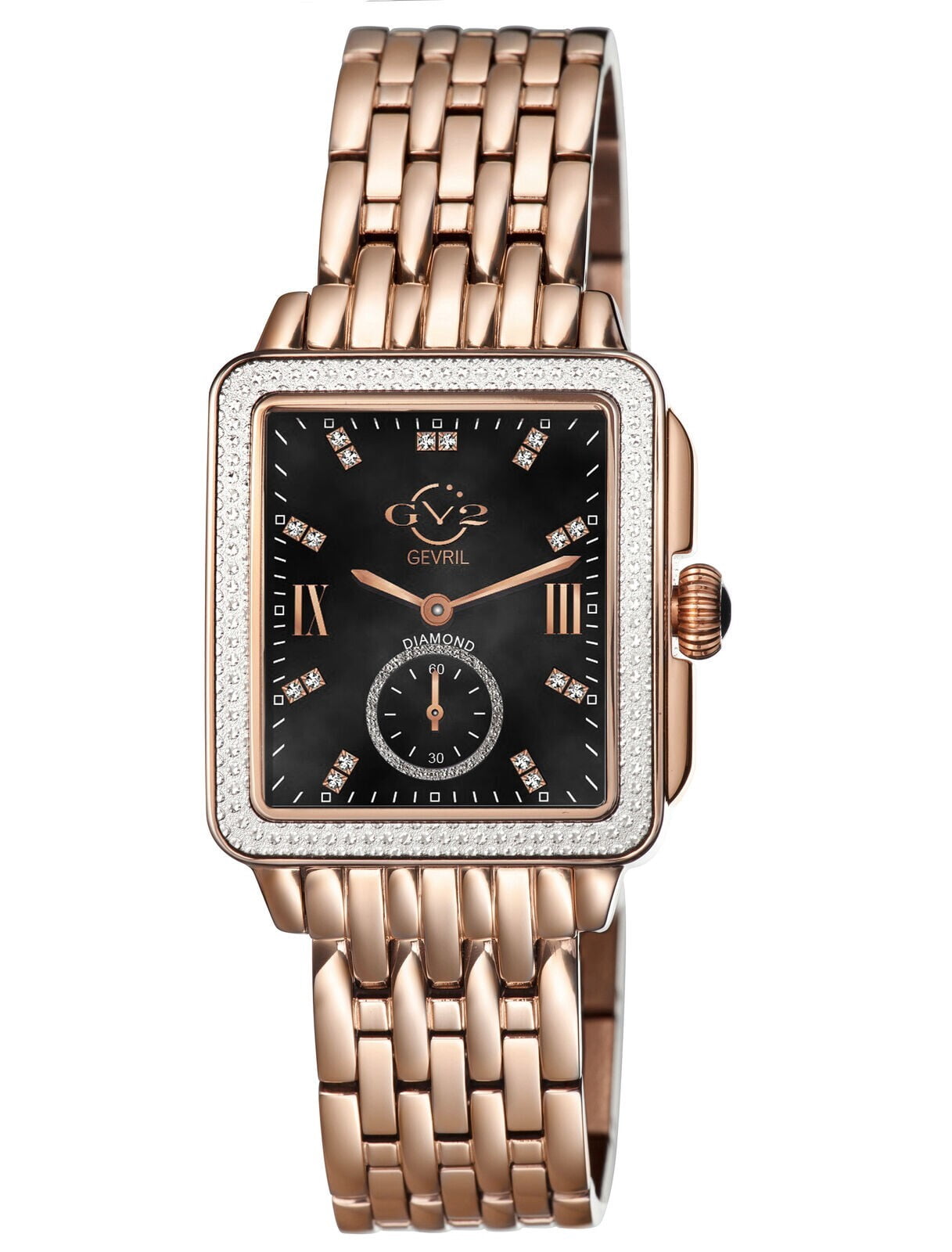 GV2 by Gevril Womens 9250B Bari Rose Gold IP Bracelet Diamond Swiss ...