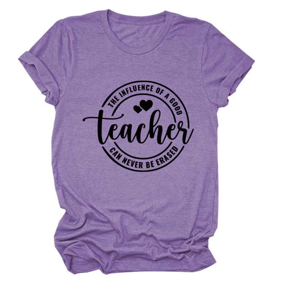 GVABRLN Teacher Shirt Women The Influence of a Good Teacher Can Never Be Erased Graphic Tees ...