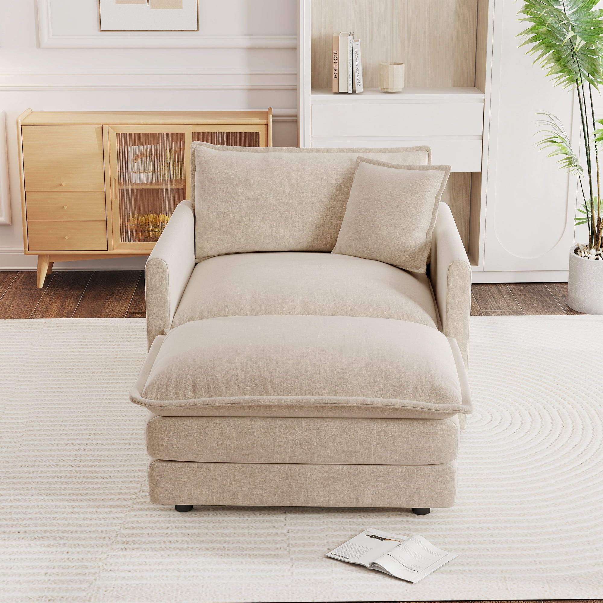 GVCXZBSS Modern Accent Chair with Ottoman, Light Coffee Chenille ...