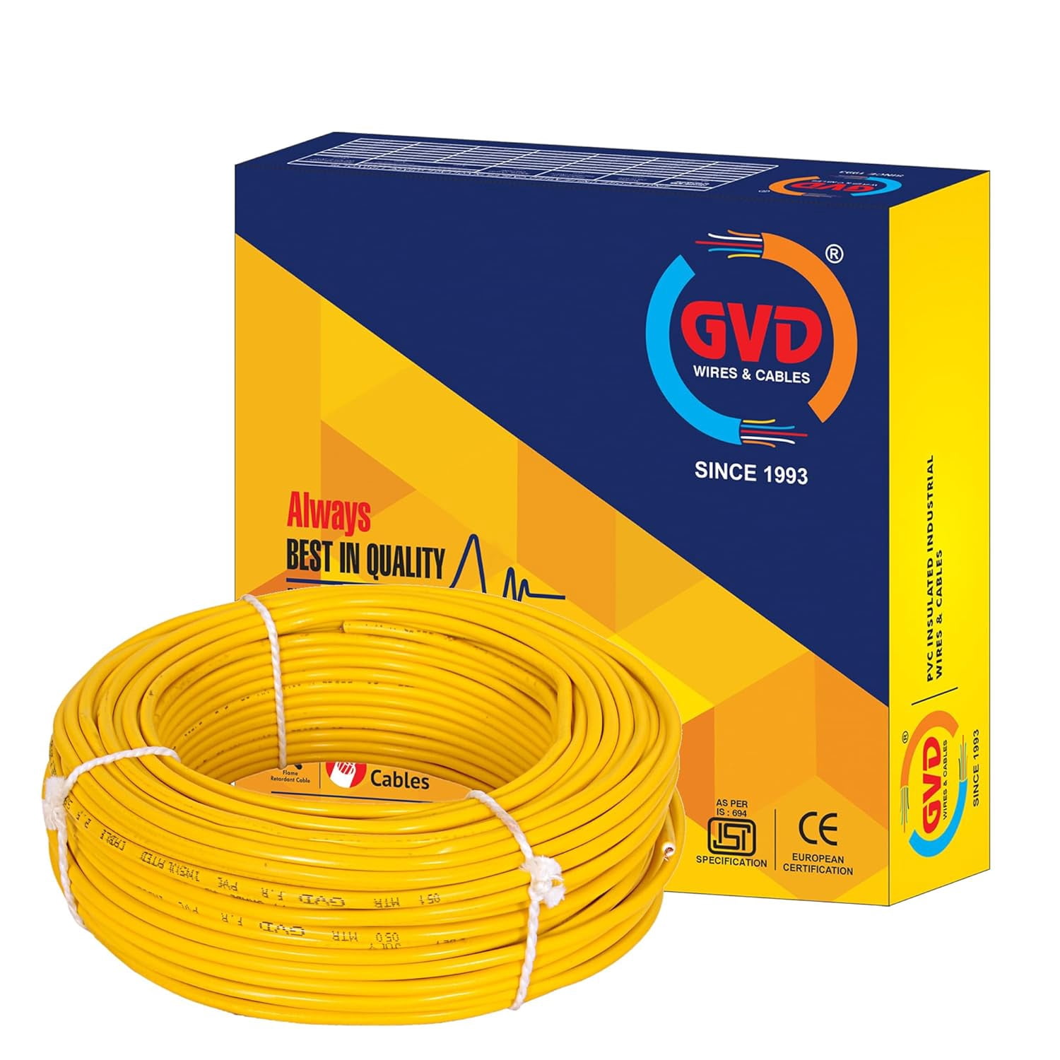 GVD PVC FR Insulated 25mm Yellow Color Single Core Flexible Copper ...