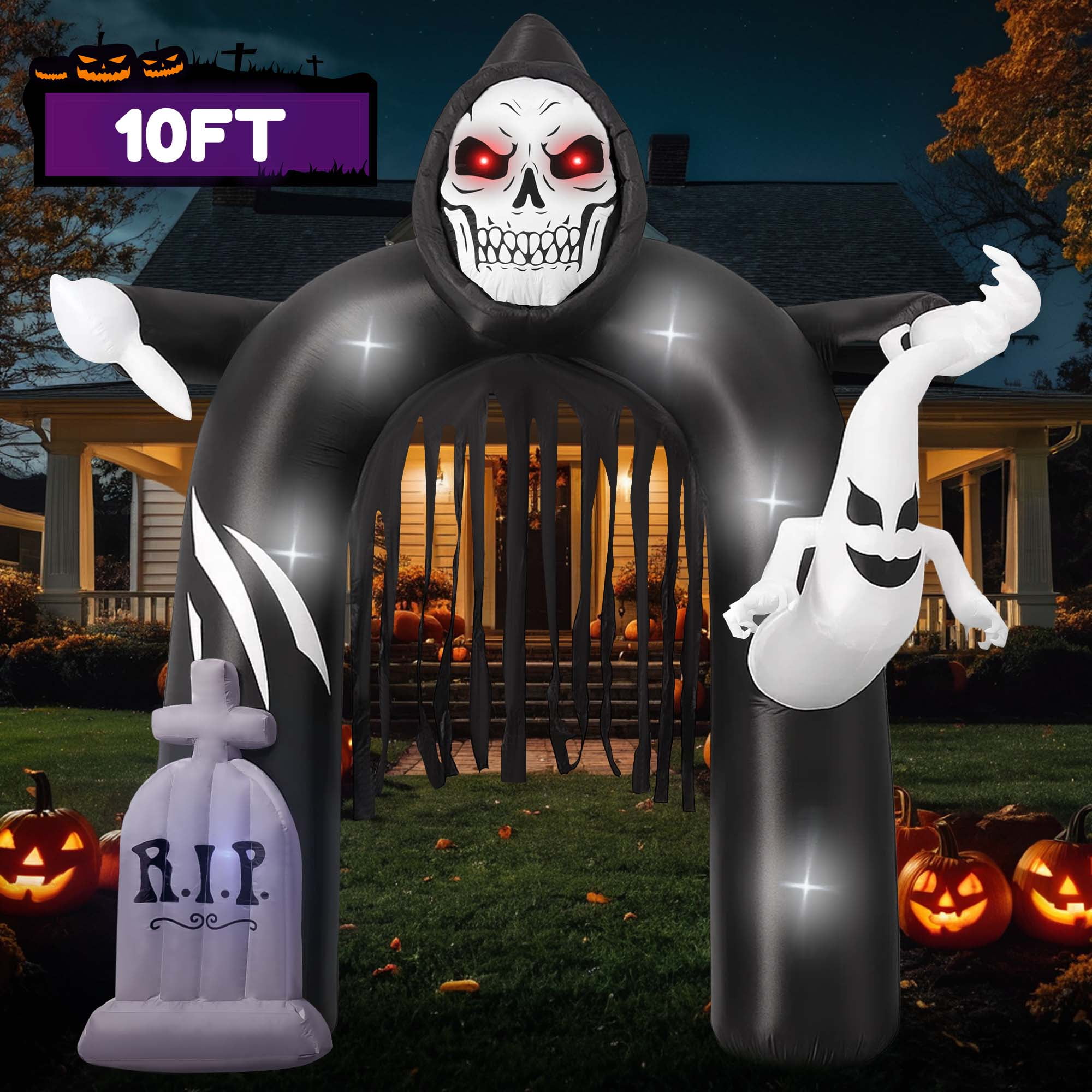 10FT Halloween Inflatables Ghost Archway, Blow Up Outdoor Yard Lawn Garden Decoration for Front ...