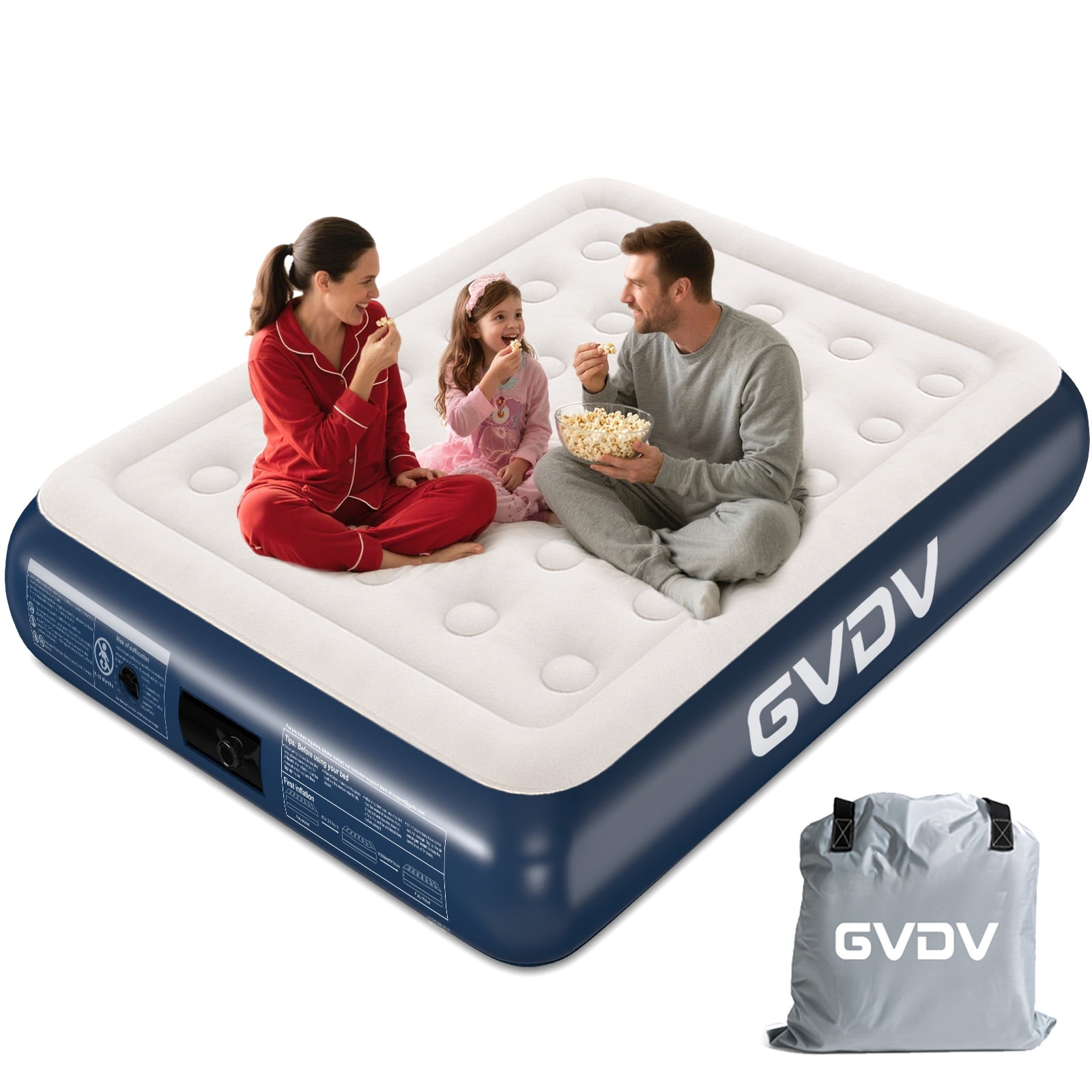 GVDV 16" Queen Air Mattress with Built-in Pump, Raised Inflatable Bed ...