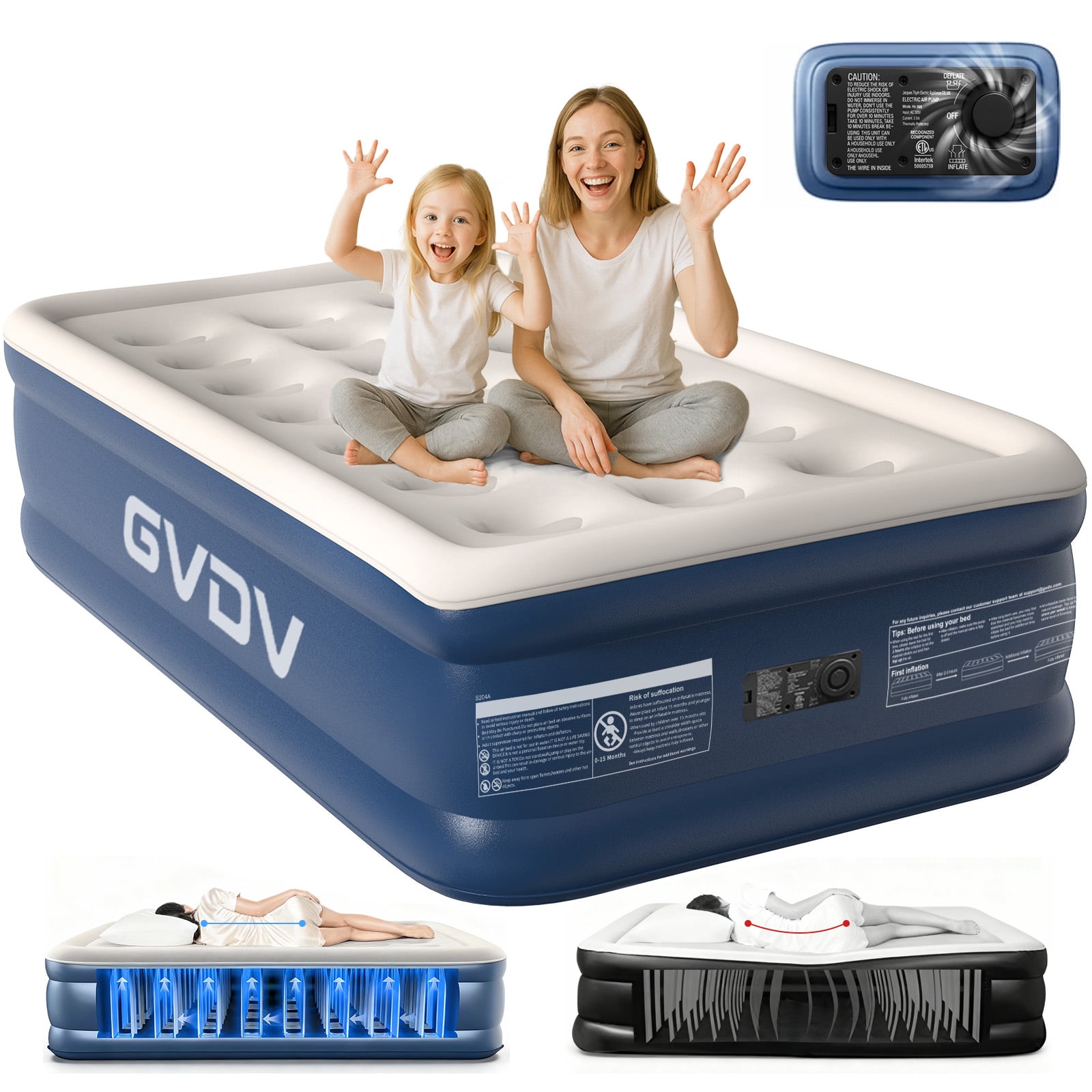 GVDV 18" Twin Air Mattress with Built-in Pump, Raised Inflatable Air ...