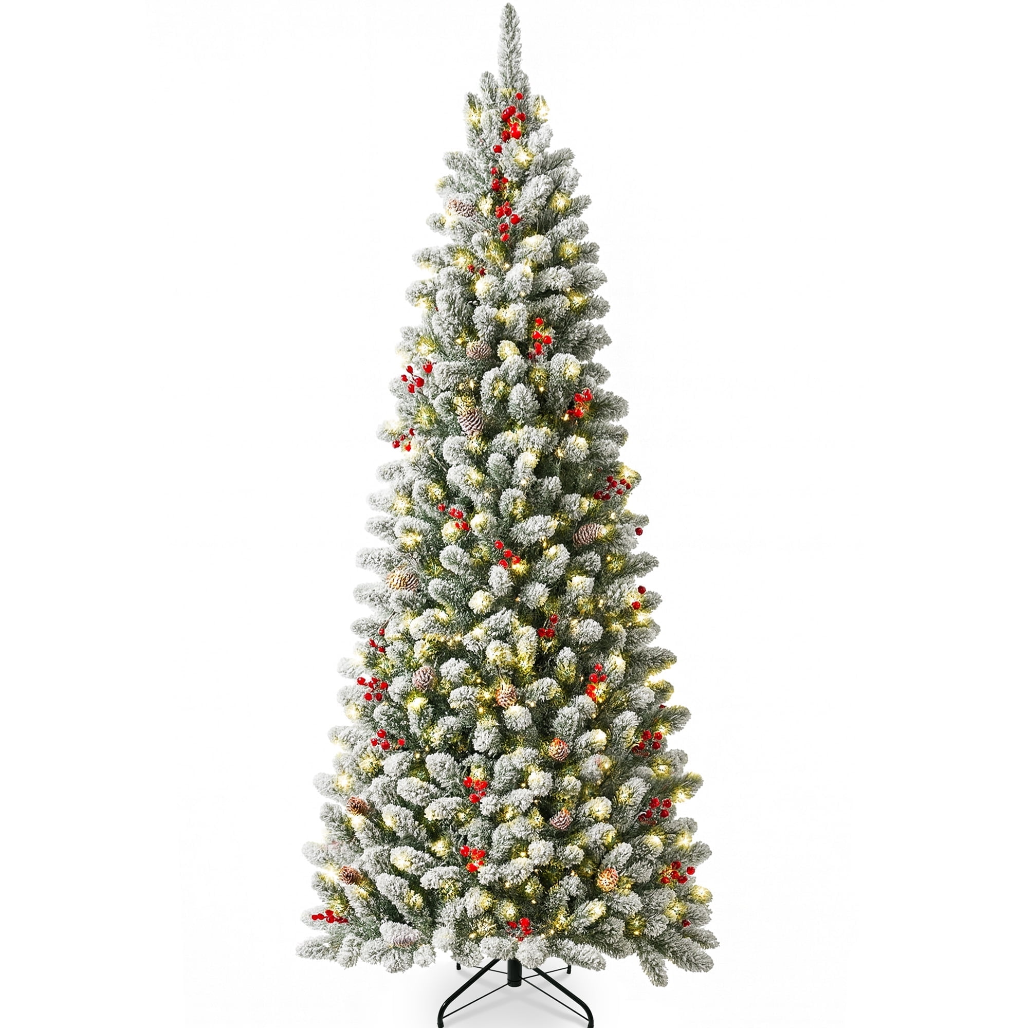 GVDV 7.5ft Snow Flocked Pencil Artificial Christmas Tree, Pre-Lit ...