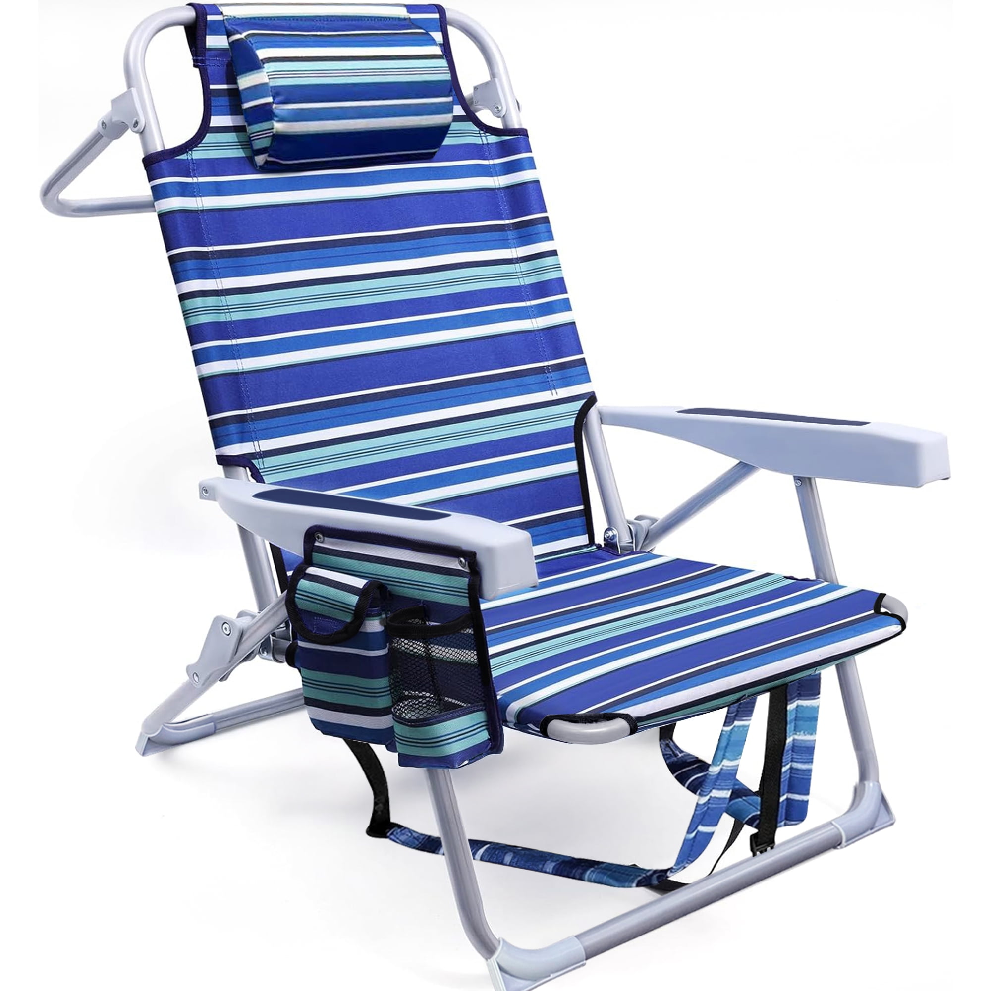 GVDV Comfortable Beach Chair, Folding Portable Reclining Chair, 4 ...