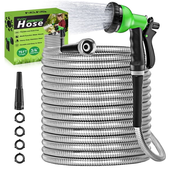 GVDV 75ft Metal Garden Hose, Durable Stainless Steel, High-Pressure ...
