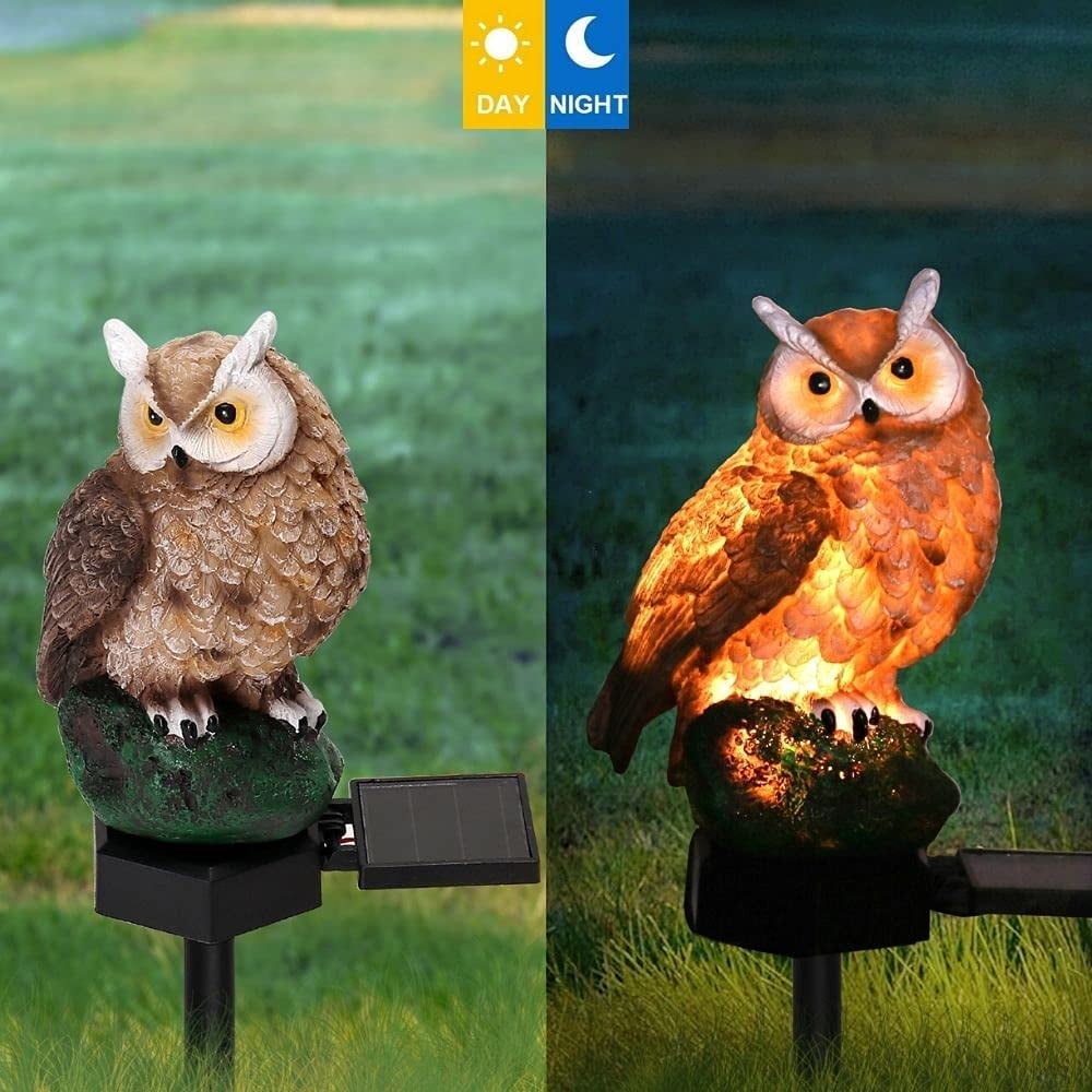 Powiller Solar Powered LED Resin Owl Garden Decoration Lights for Lawn ...