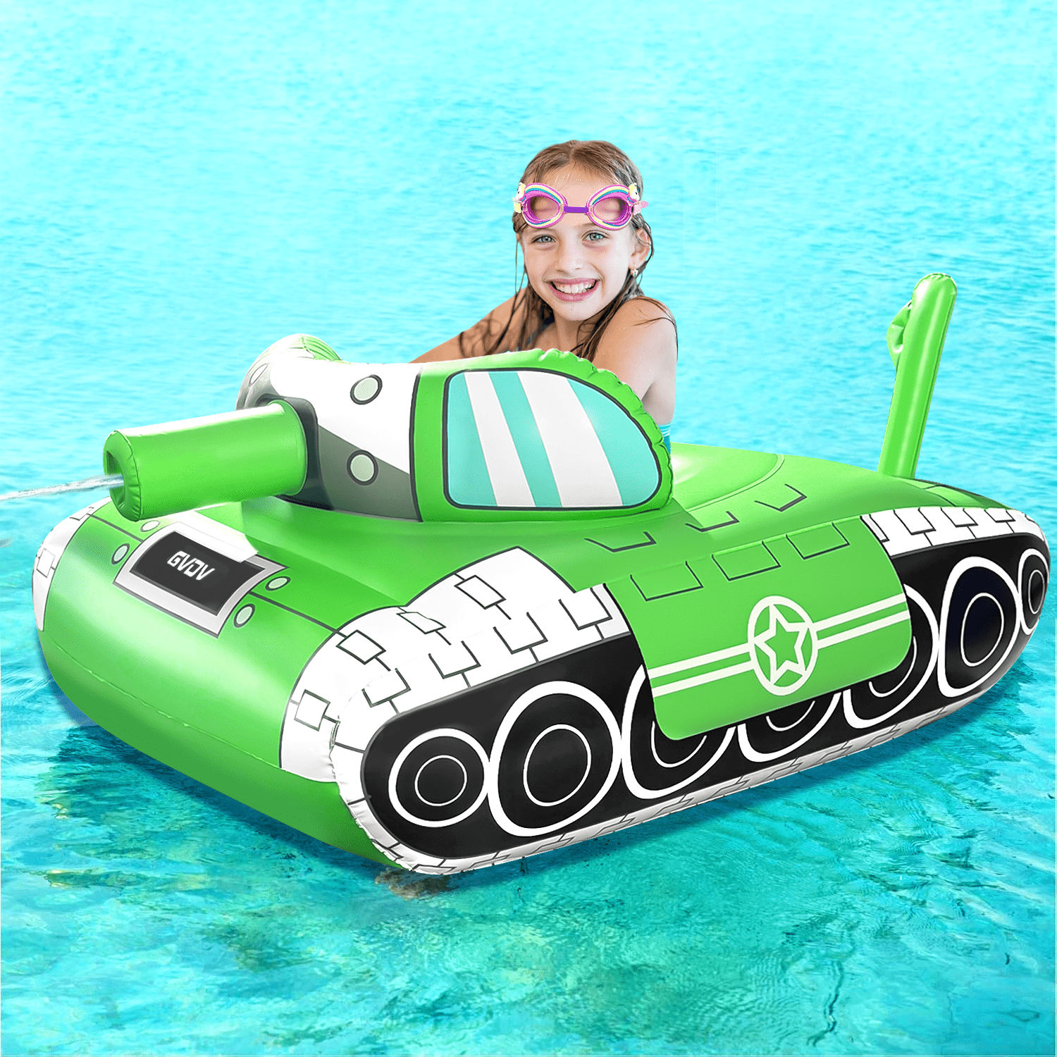 GVDV Inflatable Tank Pool Float for Adults & Kids, 43" x 35" Ride-On ...