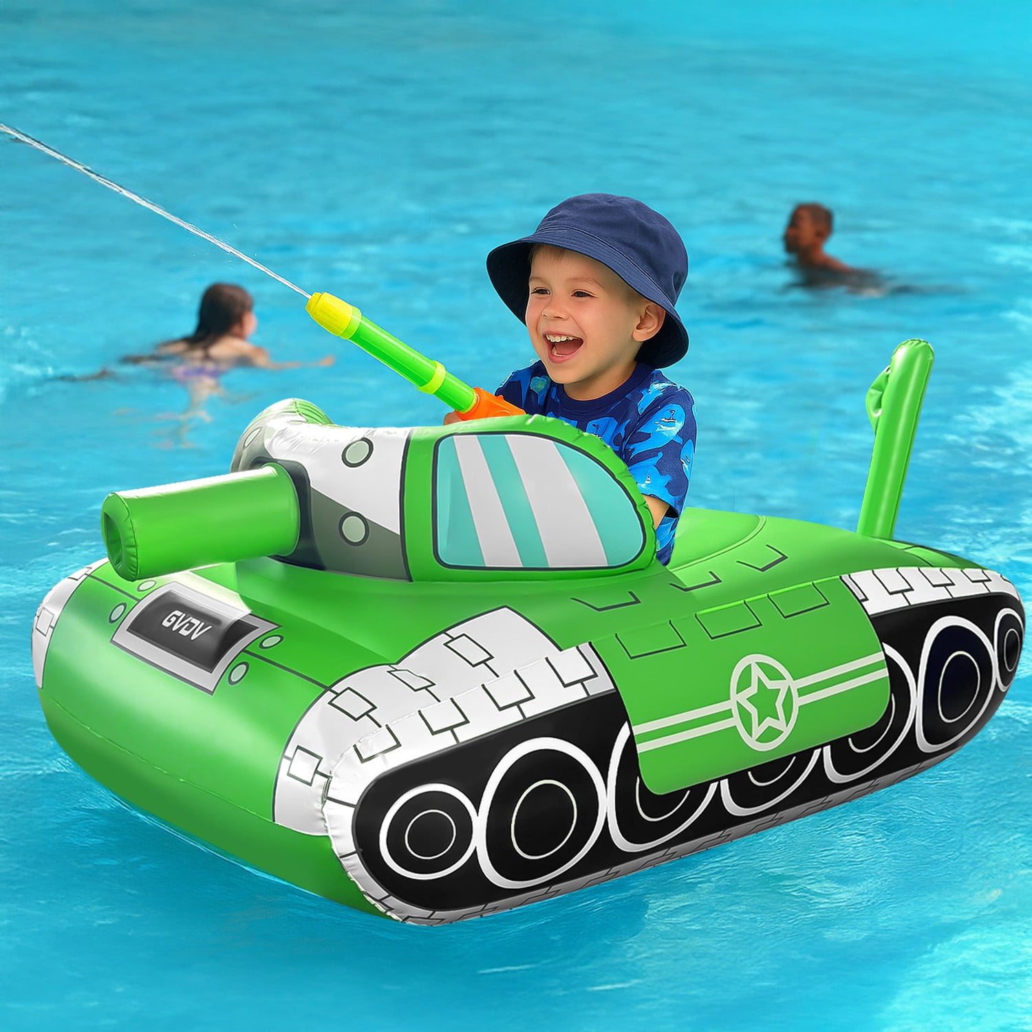 GVDV Inflatable Tank Pool Float for Adults & Kids, 43" x 35" Ride-On ...