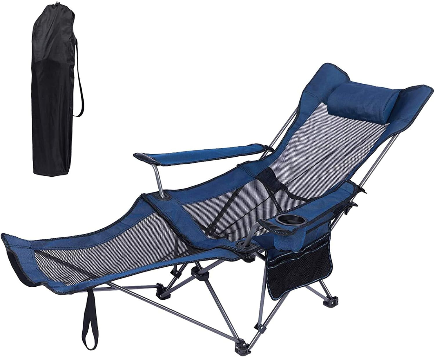 GVDV Comfortable Outdoor Folding Lawn Chair with Mesh Footrest, Cup ...