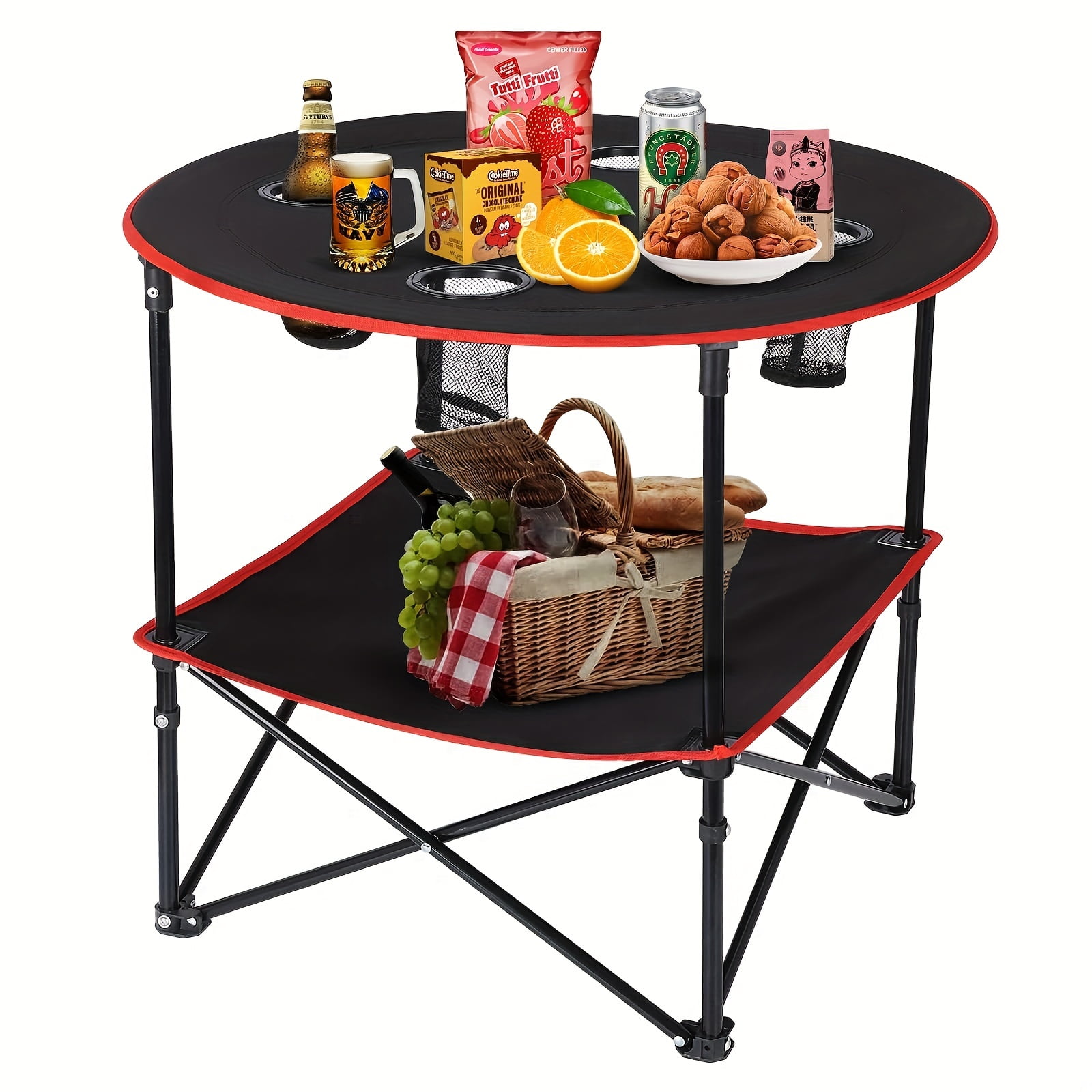 GVDV Portable Camping Table with Carry Bag, 4 Cup Holders, Lightweight ...