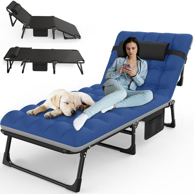 GVDV Portable Folding Camping Cot - Comfort Mattress & Pillow, Multi-Position Folding Chaise ...