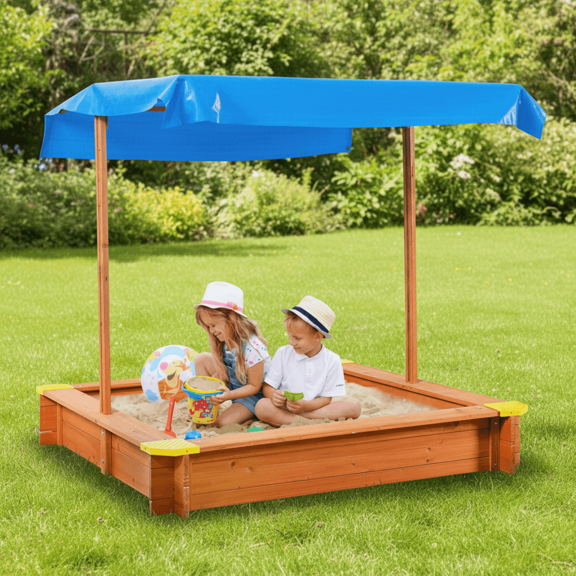 GVDV Sandbox, Wooden Sandpit with Adjustable Canopy for Backyard, 46.5 ...