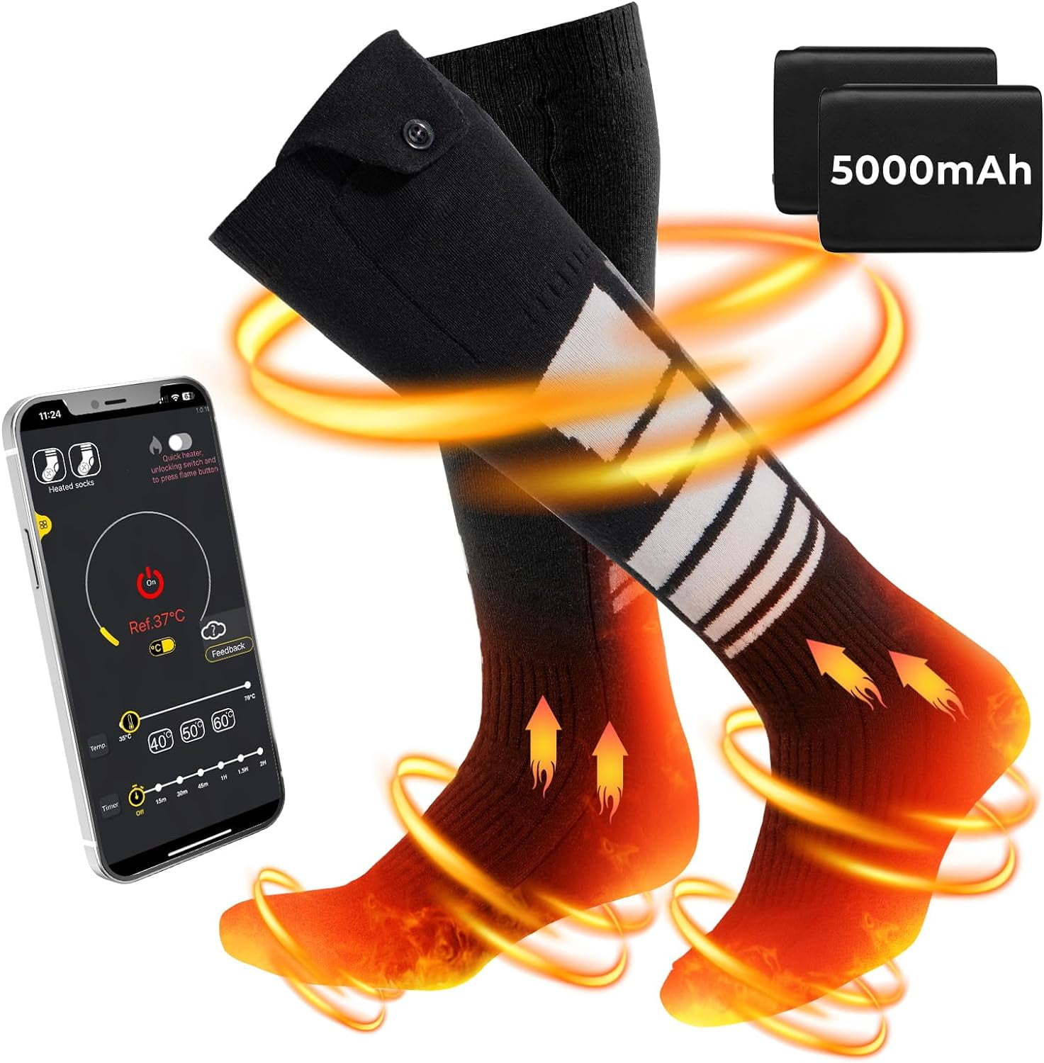 GVDV Heated Socks, 5000mAh Rechargeable Battery, APP Controlled ...
