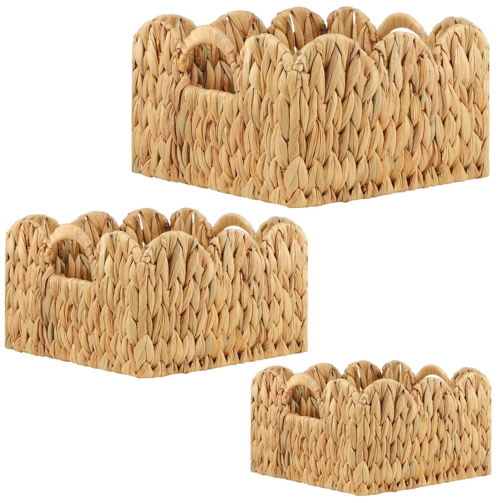 GVKGVK 3 Pack Scalloped Edge Basket Hand Woven Wicker Storage Baskets ...