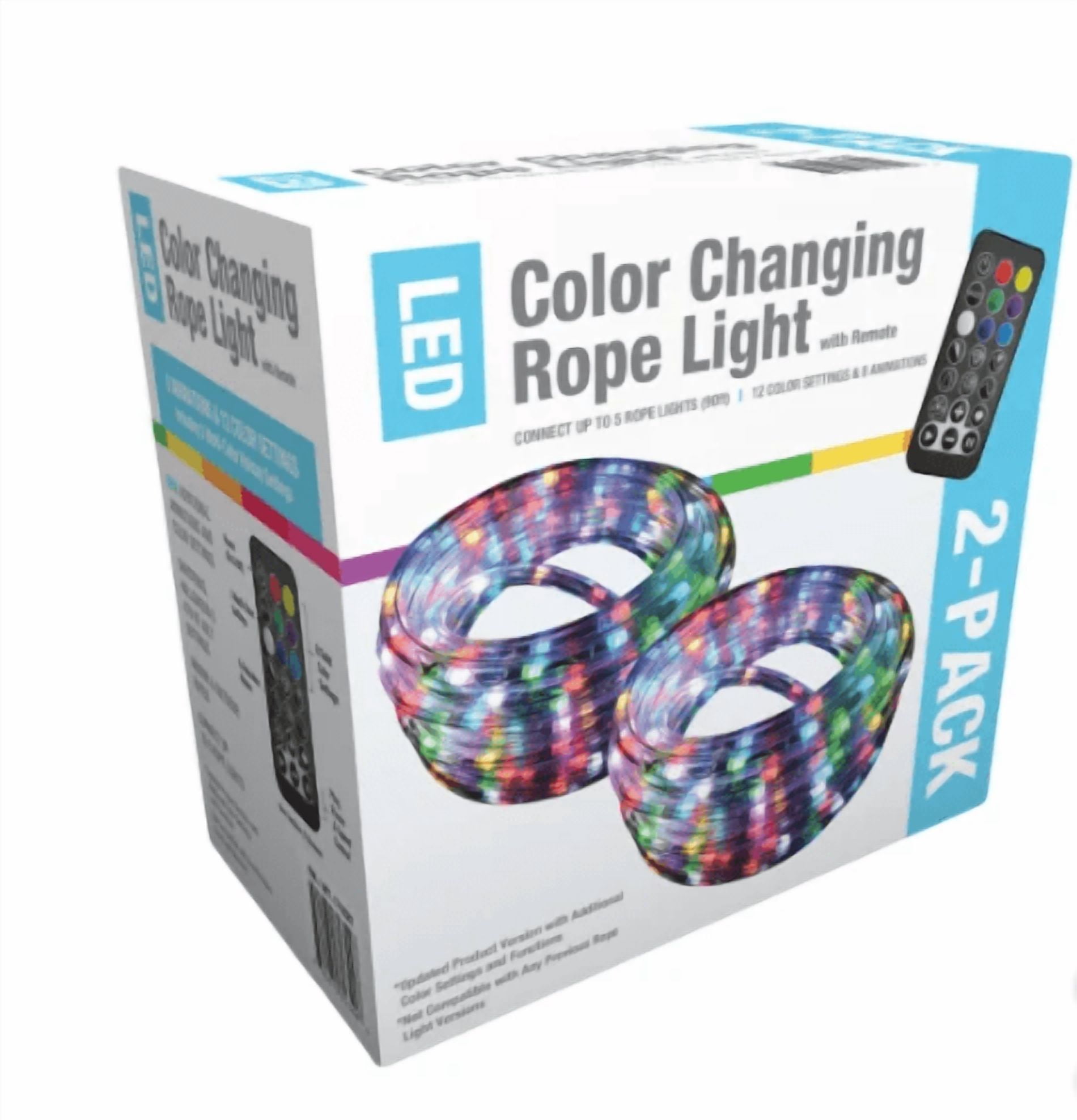 GVL 18’ Color Changing LED Rope Light with Remote Control, 2-pack ...