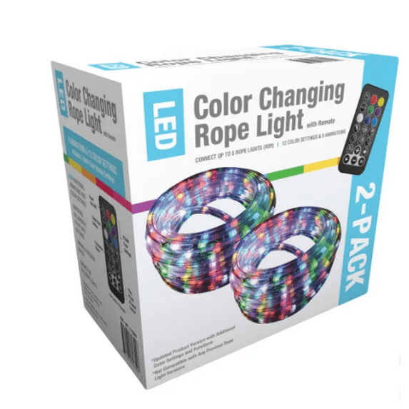 GVL 18’ Color Changing LED Rope Light with Remote Control, 2-pack ...