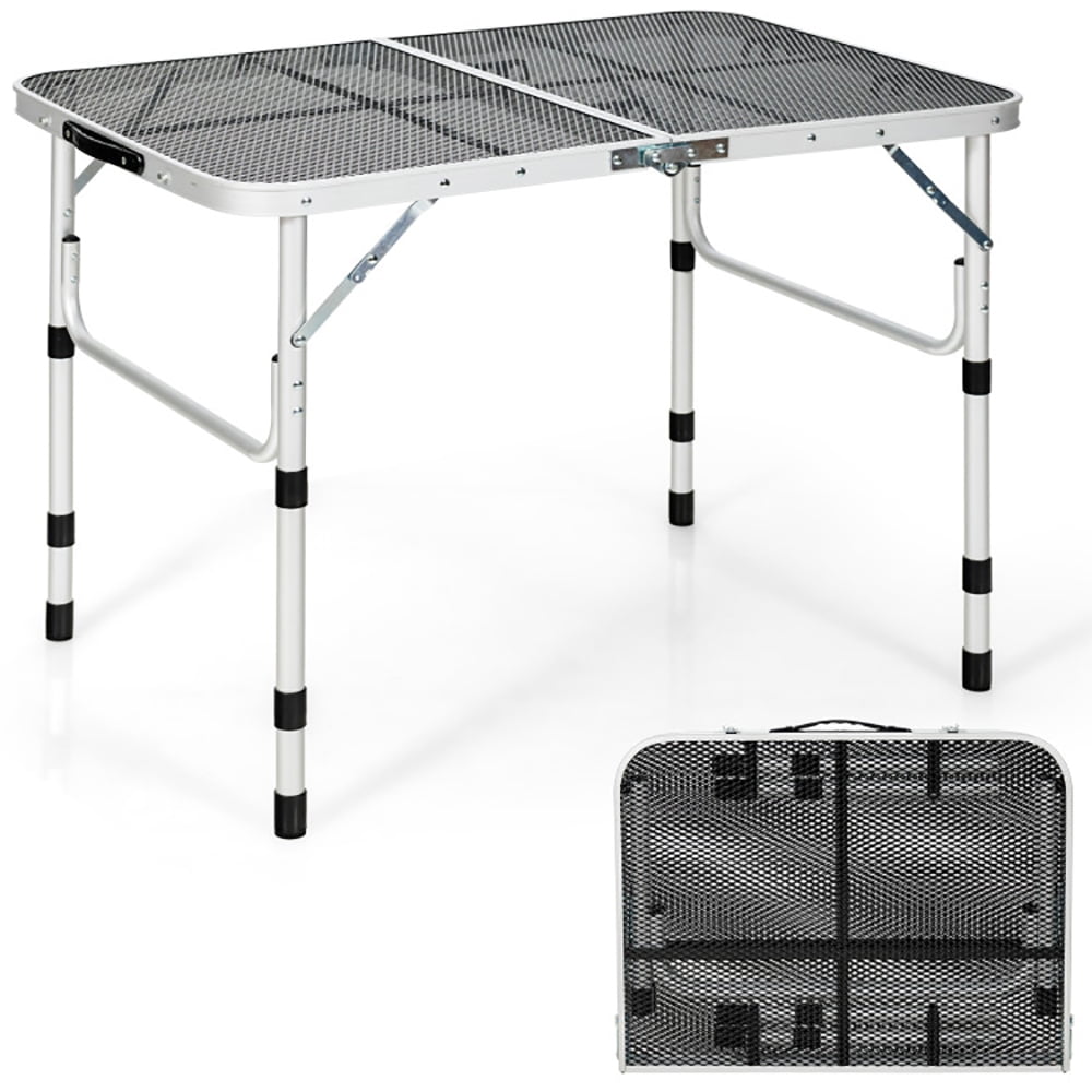 GVM 35"x24" Adjustable Aluminum Picnic Table with Iron Mesh Top, Silver ...