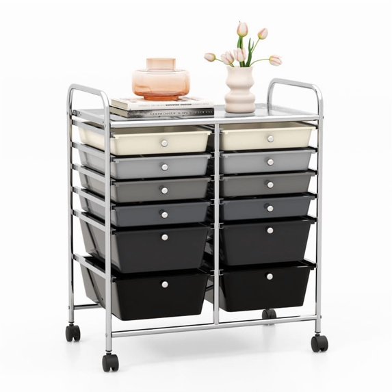 GVN 12-Drawer Rolling Storage Cart with Removable Drawers and Lockable ...