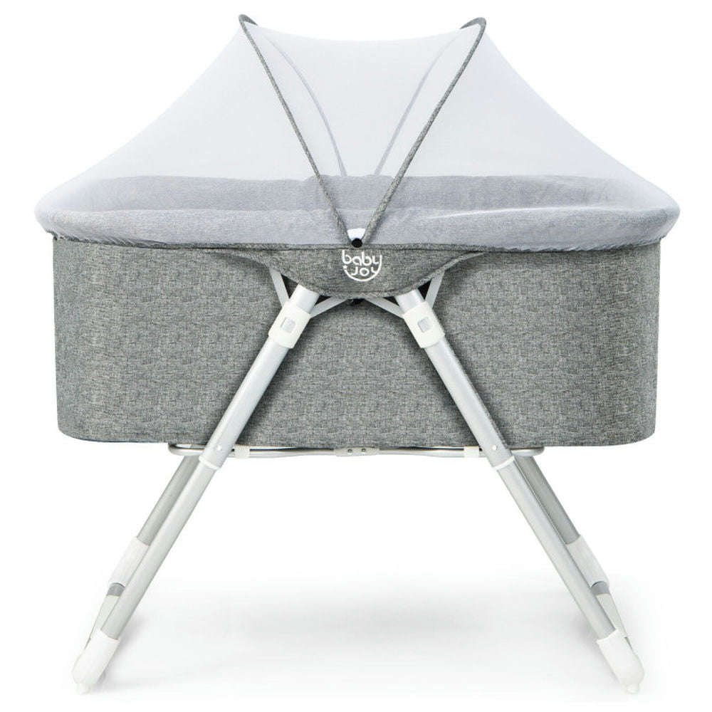 GVN 2-In-1 Baby Bassinet with Mattress and Net-Gray, Baby Bed, Easy to ...