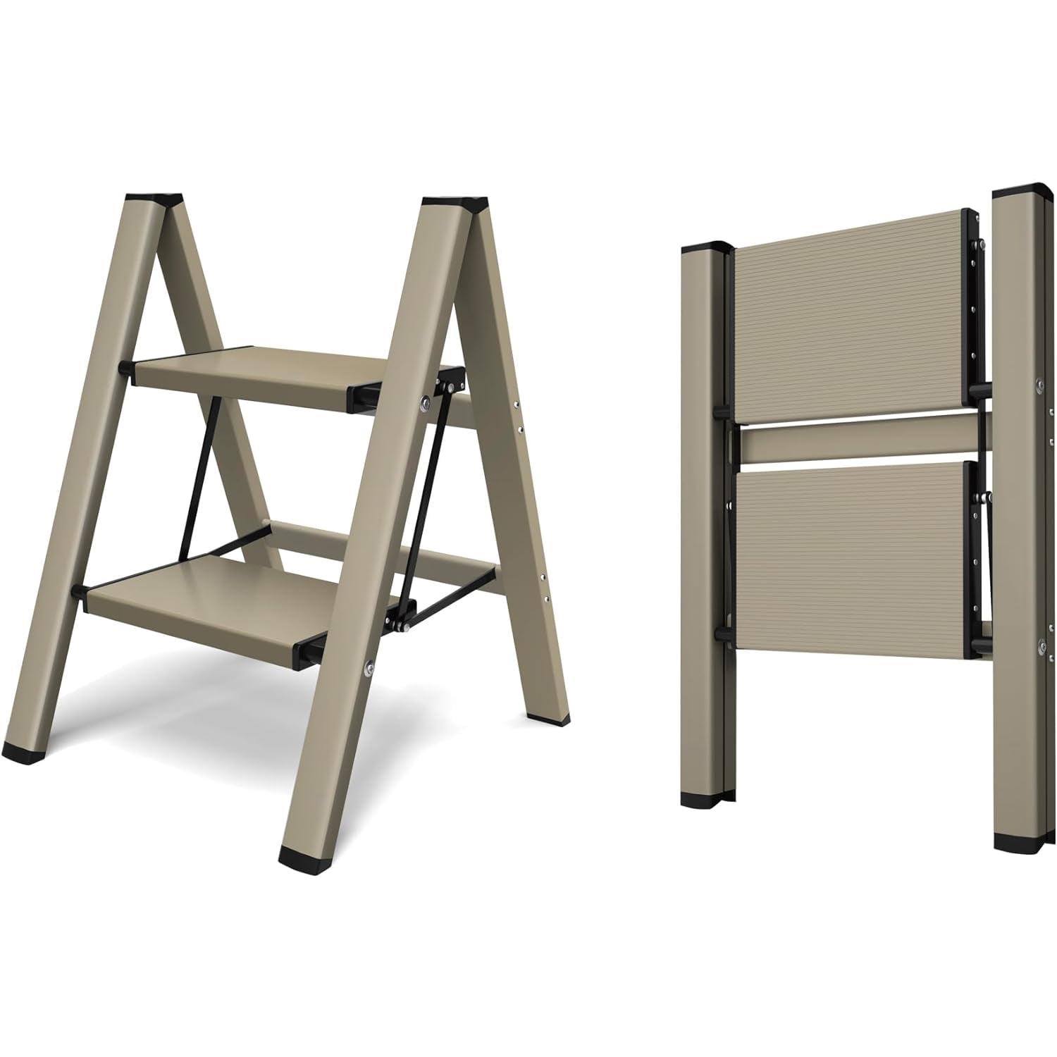 GVN 2 Step Ladder, Folding Step Stool with Aluminum Wide Pedal ...